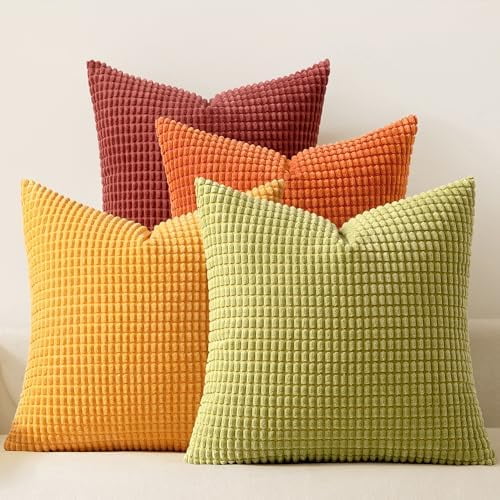Fall Decorative Pillow Covers 20x20 Inch Set of 4 Burnt Orange Green ...