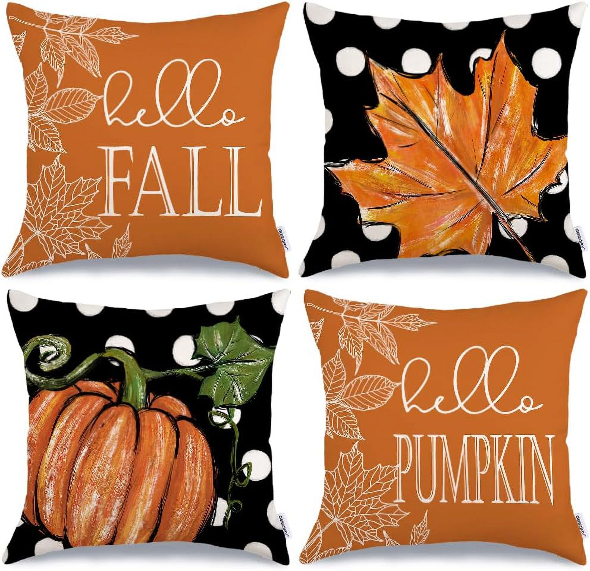 Fall Decorative Throw Pillow Covers 16 x 16 Inch Set of 4, Hello ...