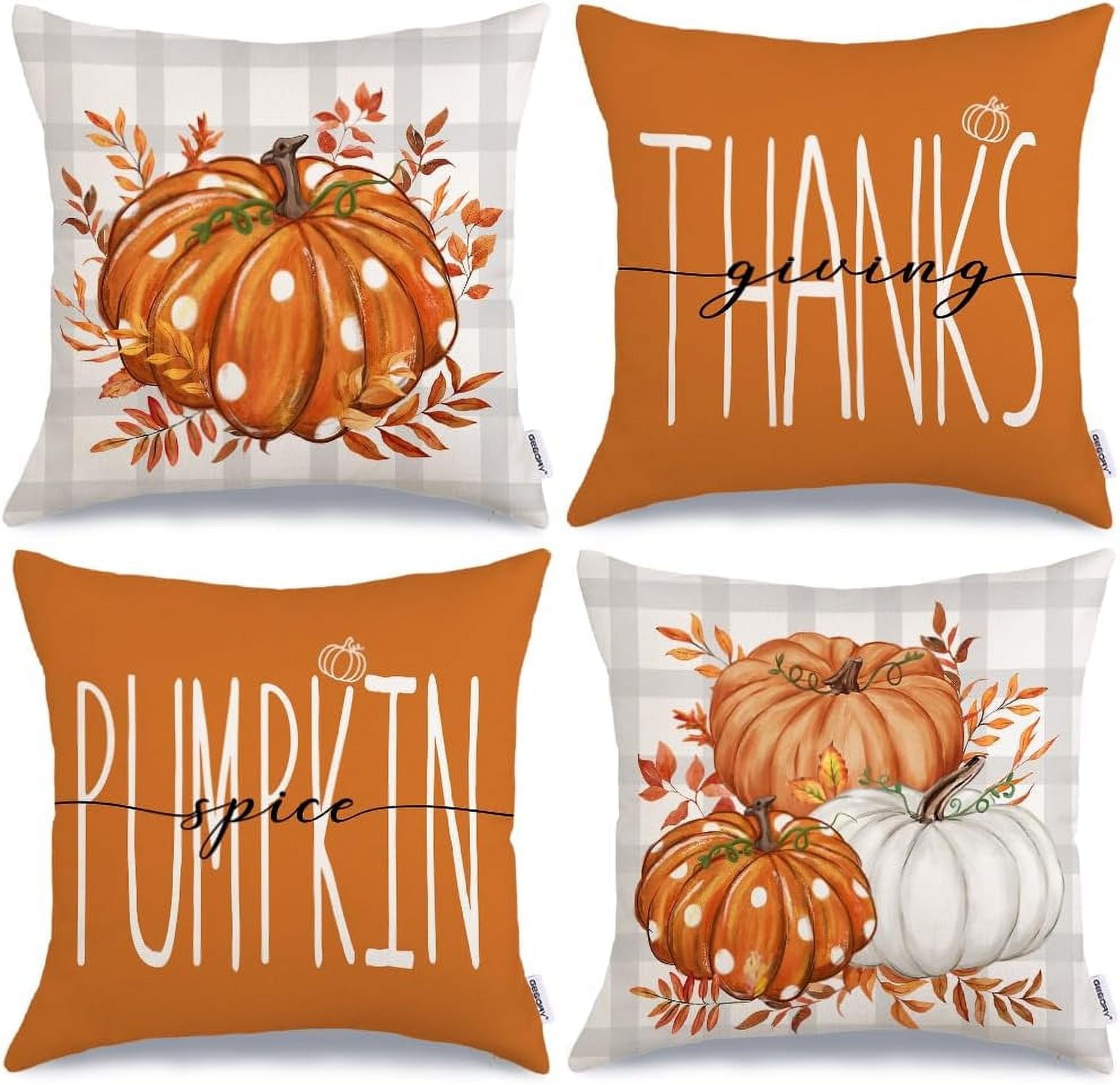 Fall Decorative Throw Pillow Covers 18 x 18 Inch Set of 4, Thanksgiving ...