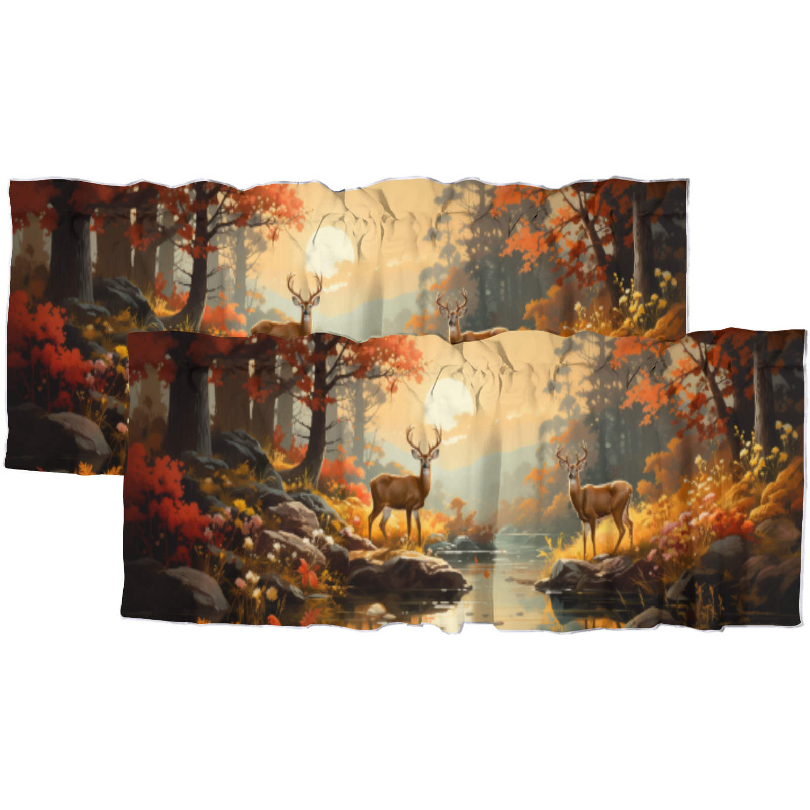 Fall Deer Forest Curtain Valances for Kitchen Windows Wildlife Animal ...