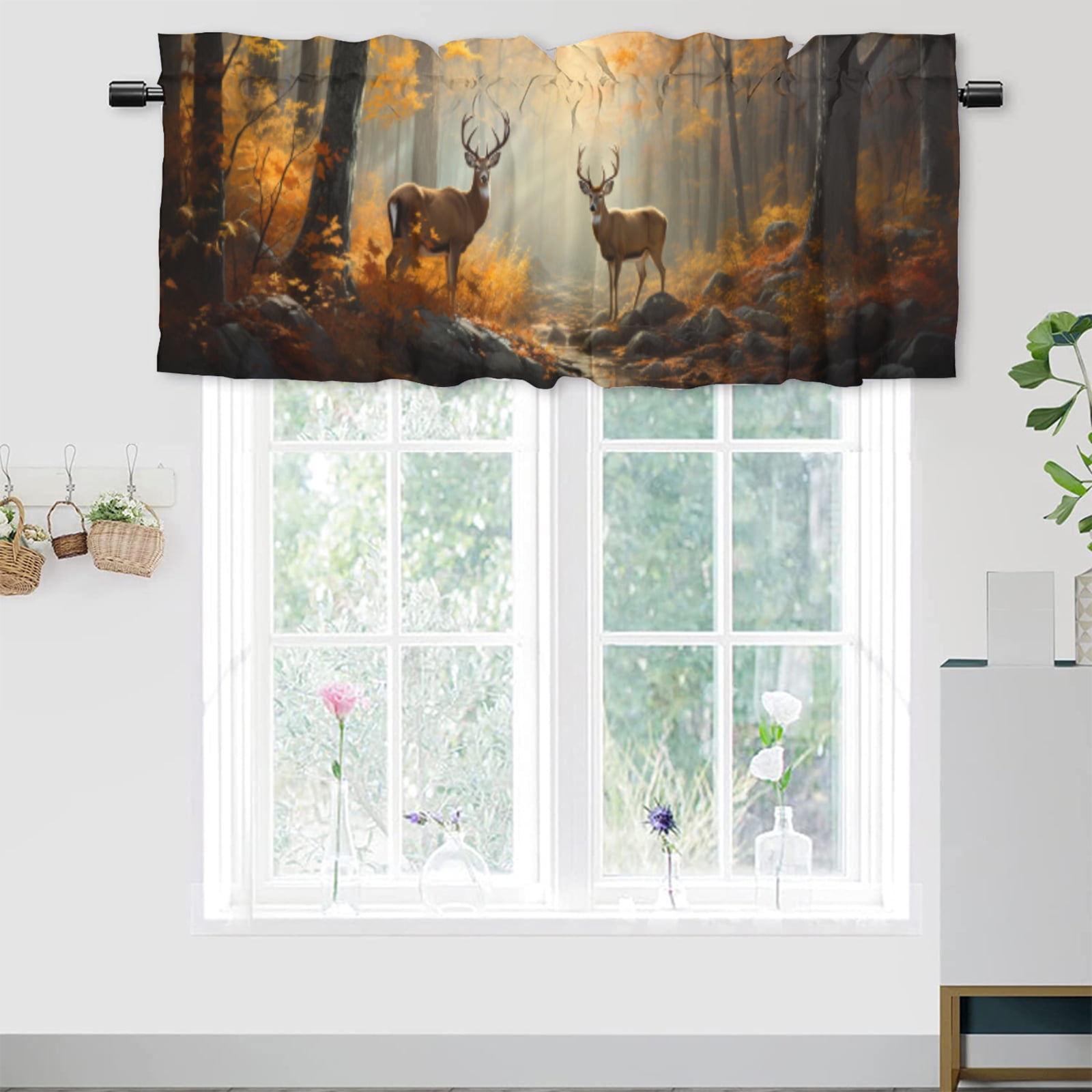 Fall Deer Forest Rod Pocket Thermal Insulated Curtain Valance Wildlife ...