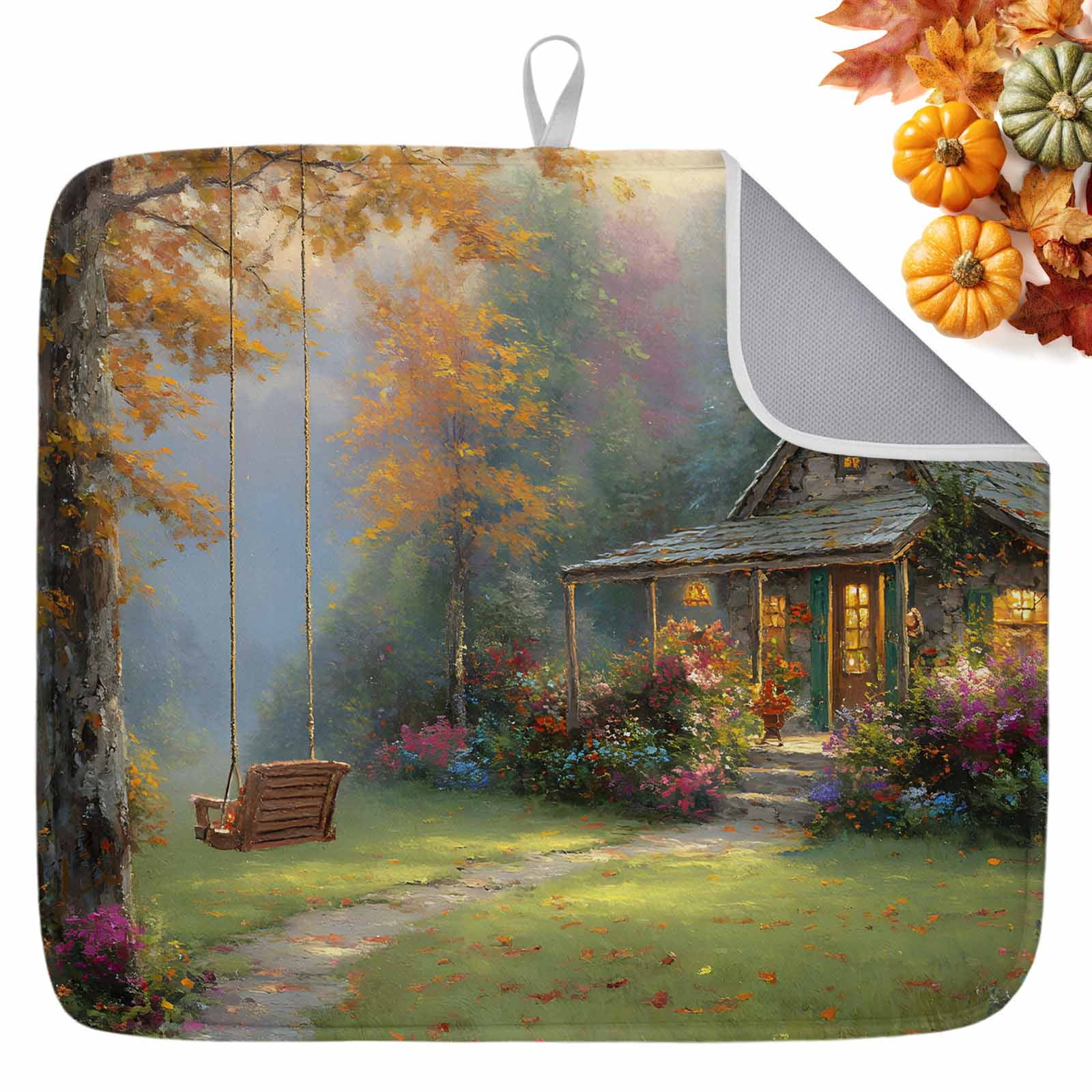 Fall Dish Drying Mat for Kitchen Counter Autumn Forest Swing Drying Pad ...