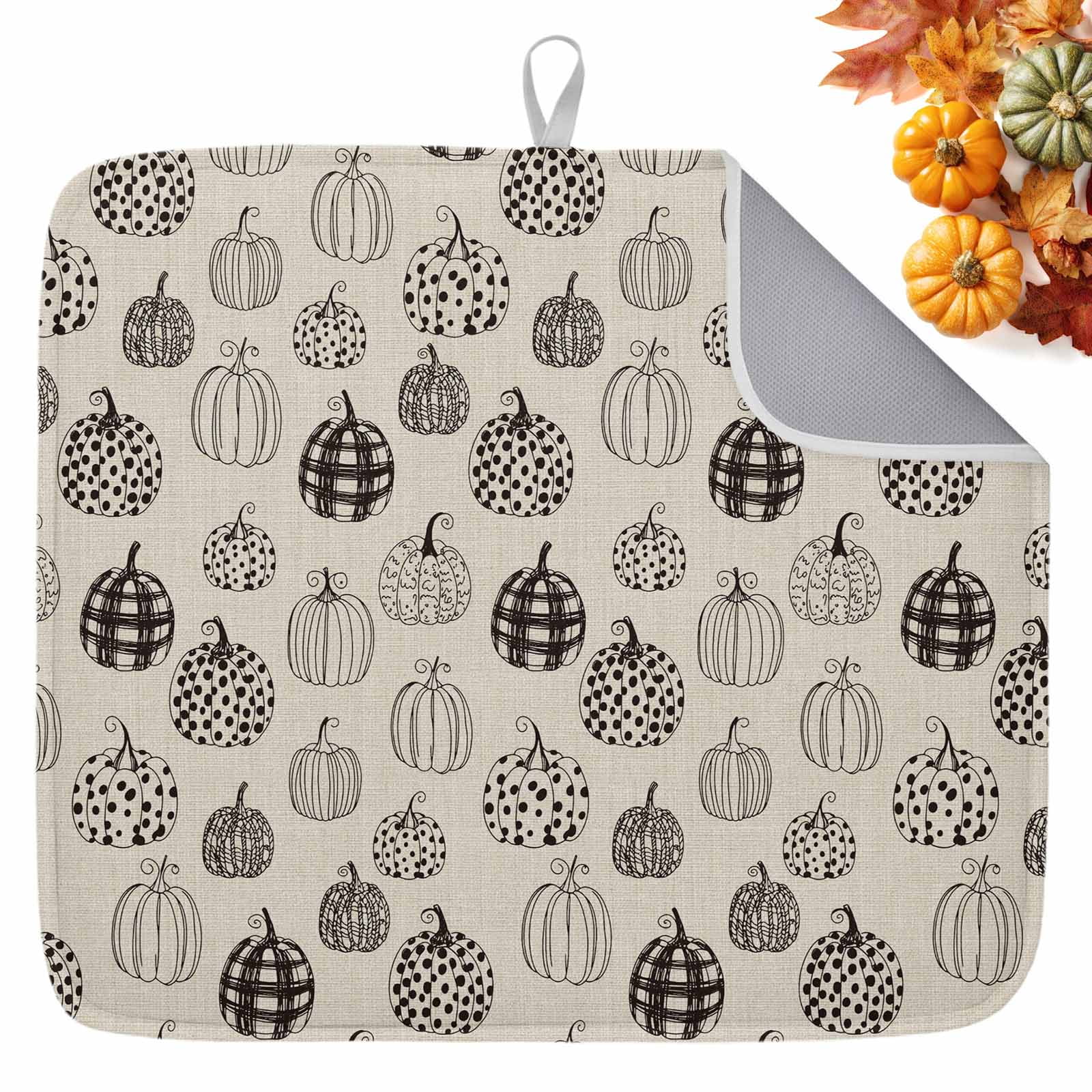 Fall Dish Drying Mat for Kitchen Counter Black White Pumpkin Drying Pad ...