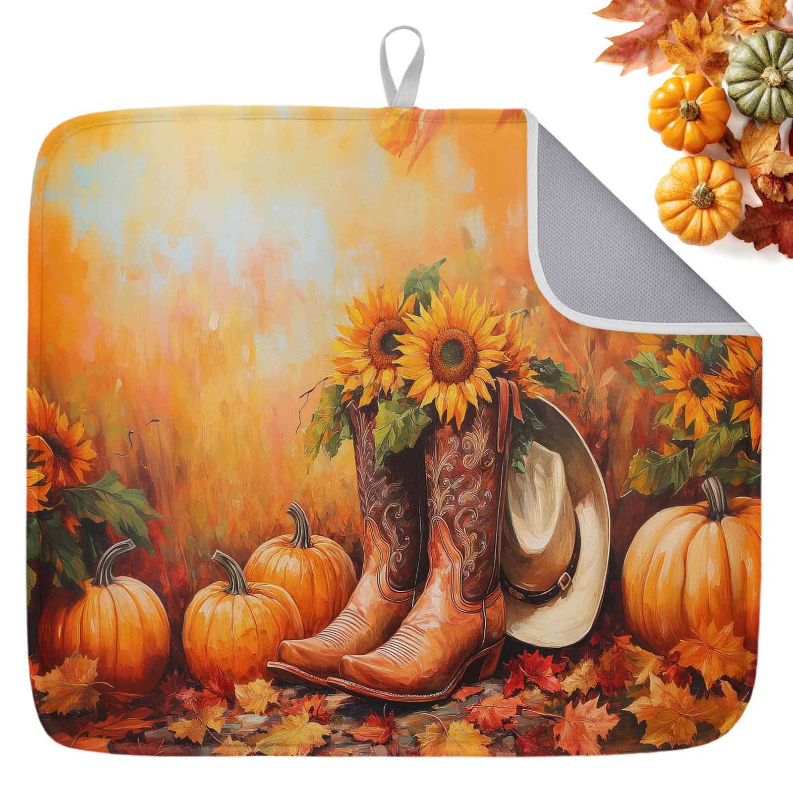 Fall Dish Drying Mat for Kitchen Counter Cowboy Boot Drying Pad ...