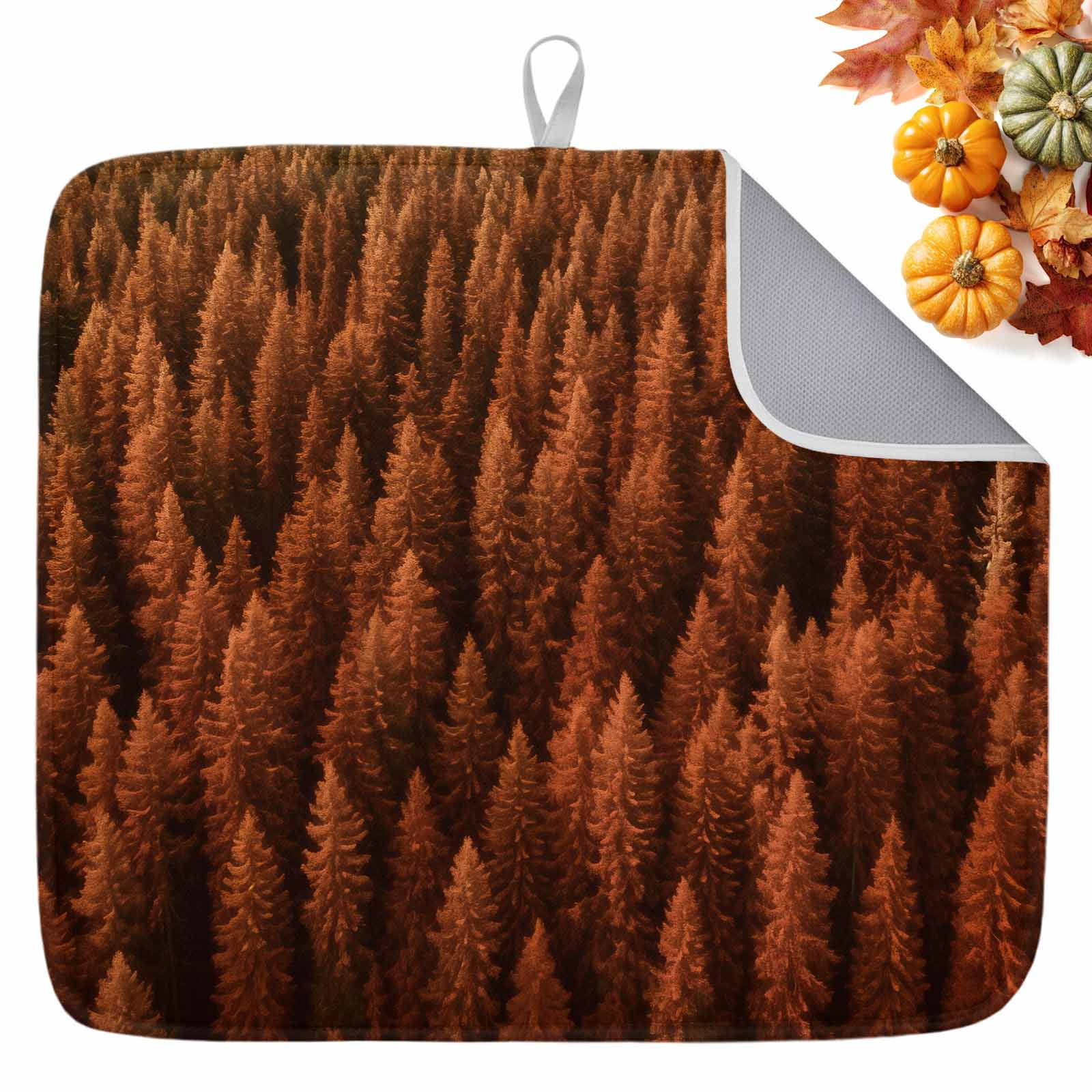 Fall Dish Drying Mat for Kitchen Counter Forest Branch Leaves Drying ...