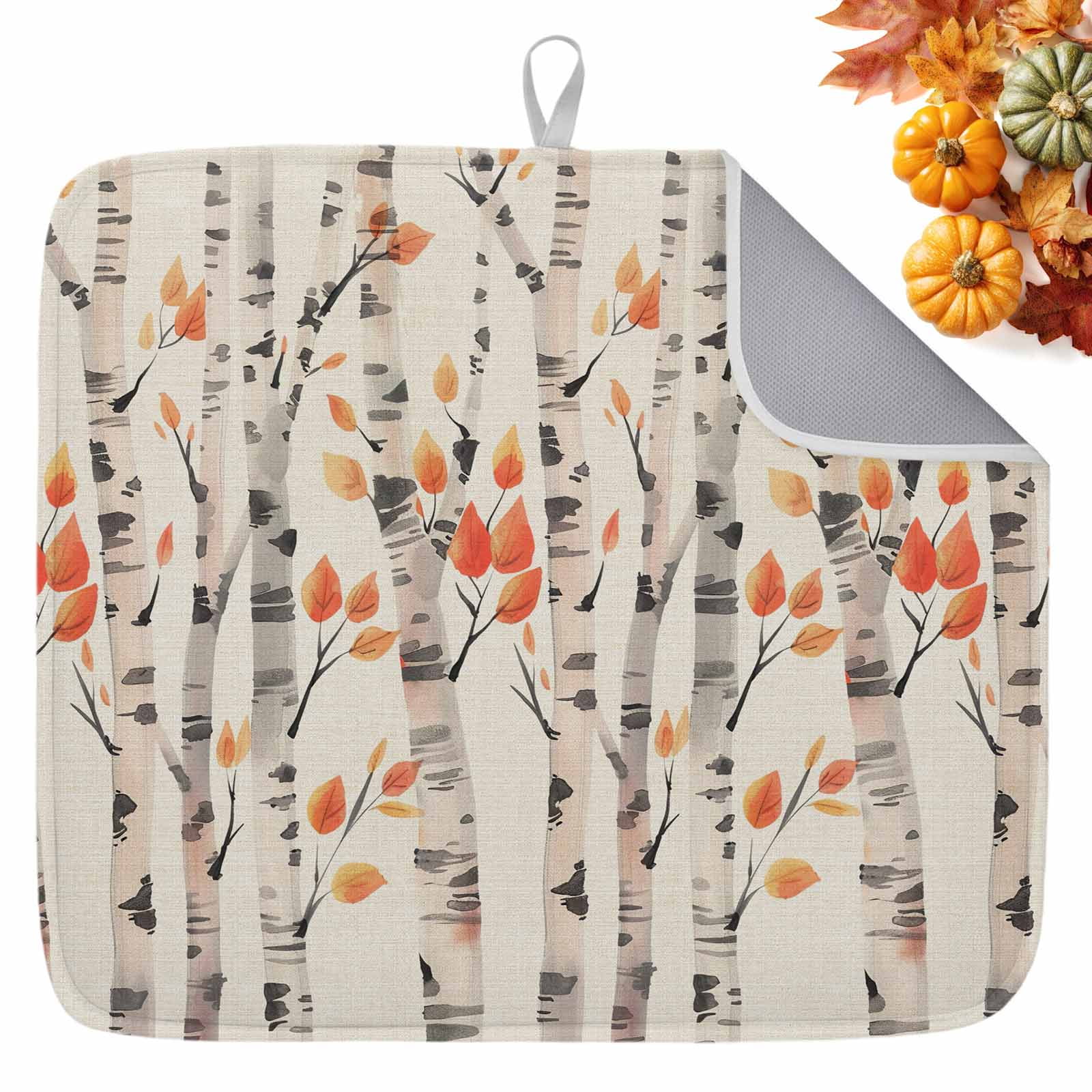 Fall Dish Drying Mat for Kitchen Counter Hand Drawn Tree Drying Pad ...