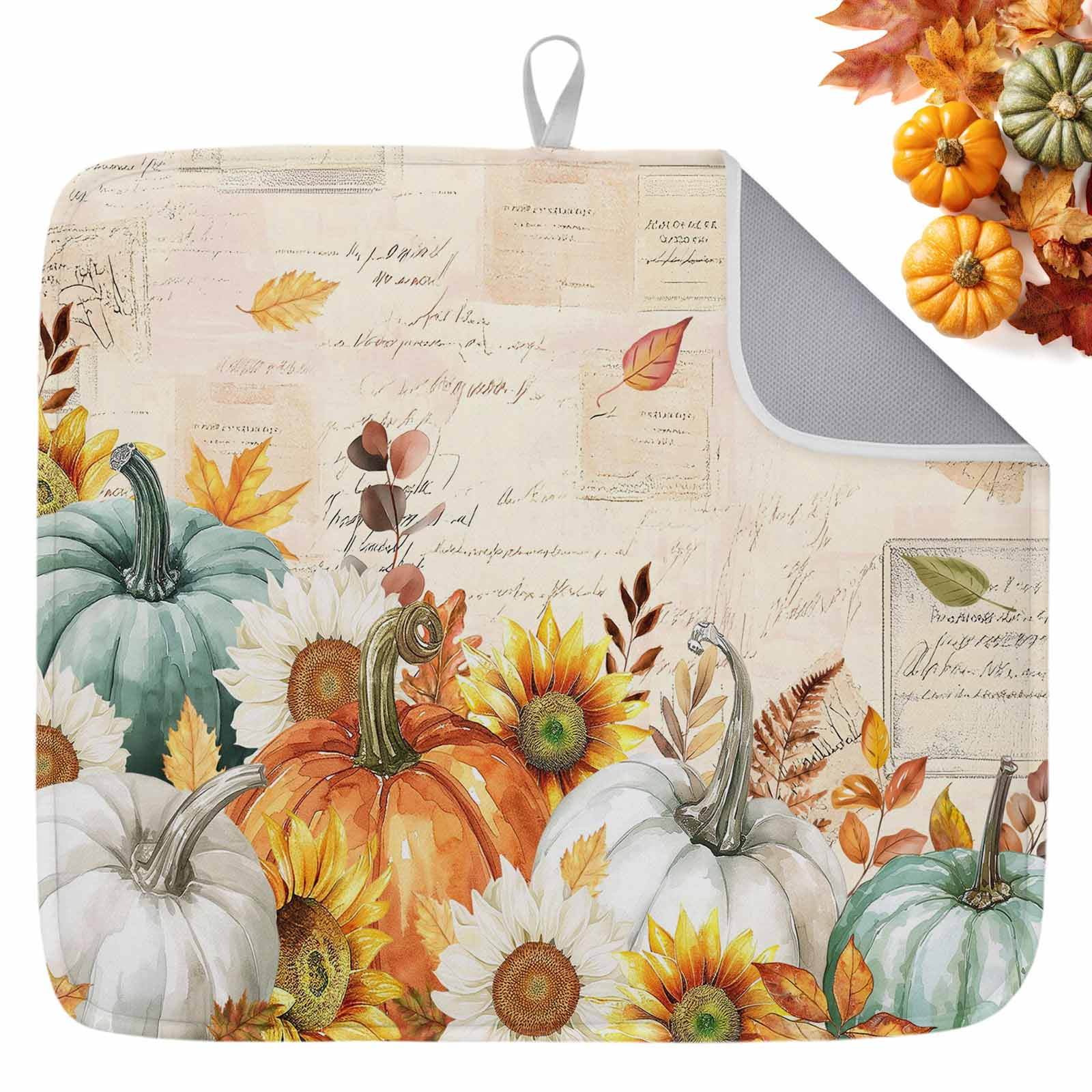 Fall Dish Drying Mat for Kitchen Counter Harvest Pumpkin Drying Pad ...