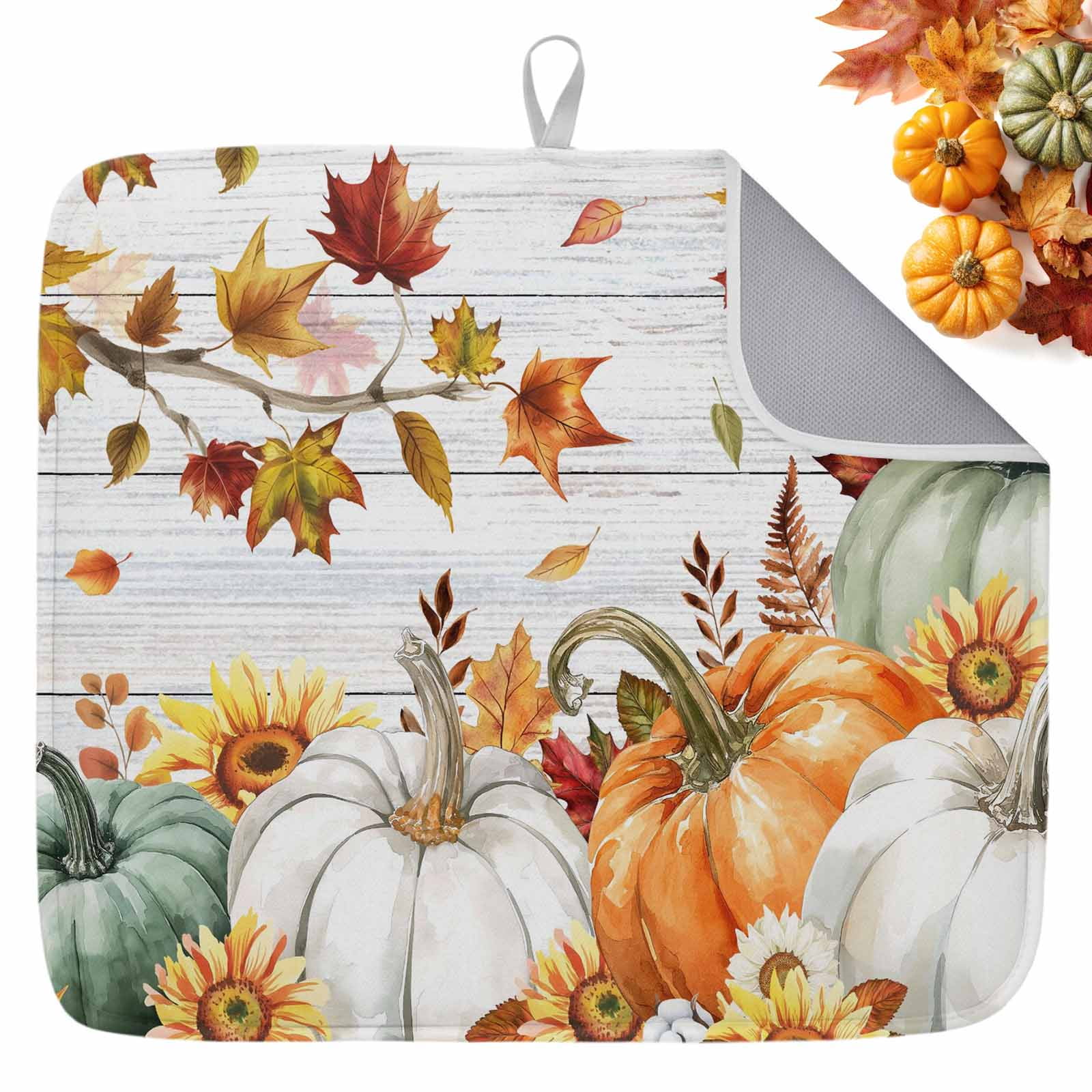 Fall Dish Drying Mat for Kitchen Counter Harvest Pumpkin Drying Pad ...