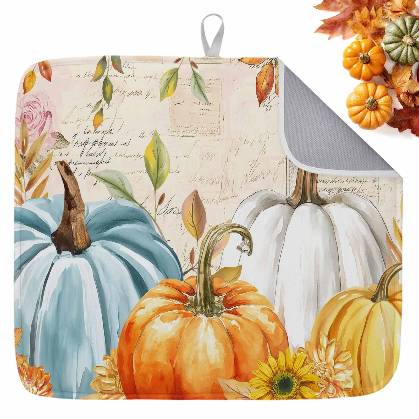 Fall Dish Drying Mat for Kitchen Counter Harvest Pumpkin Drying Pad ...