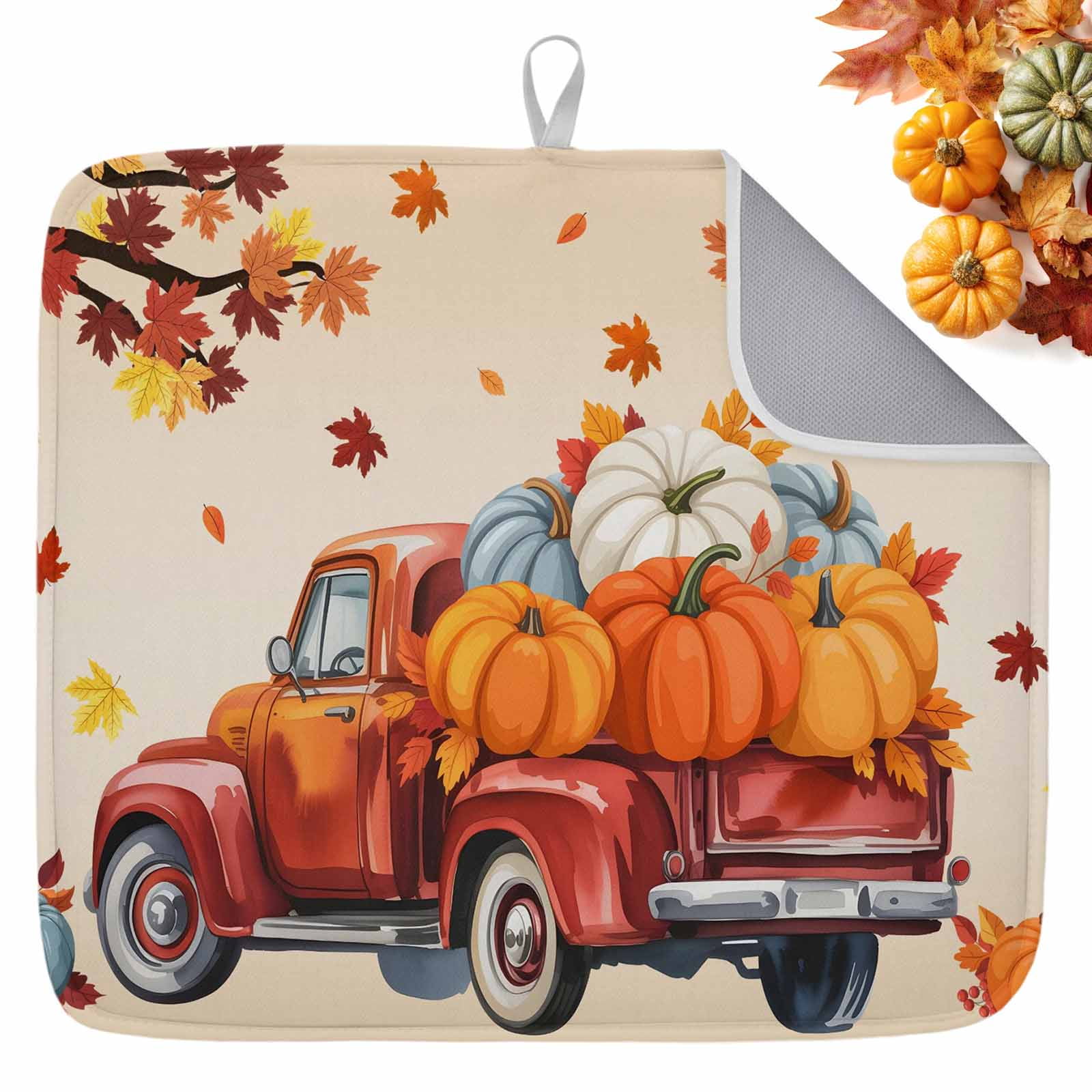 Fall Dish Drying Mat for Kitchen Counter Harvest Pumpkin Truck Drying ...