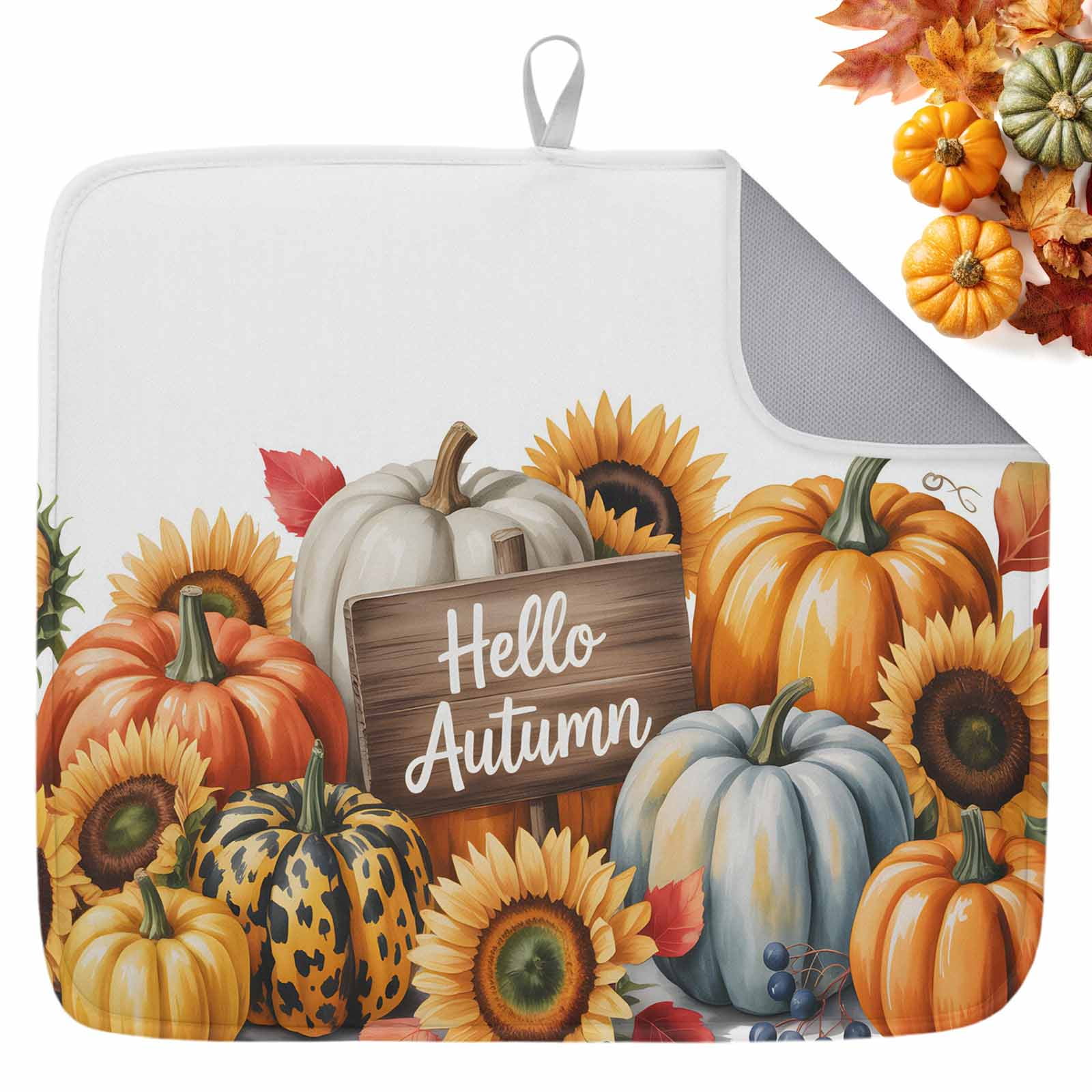 Fall Dish Drying Mat for Kitchen Counter Hello Autumn Drying Pad ...
