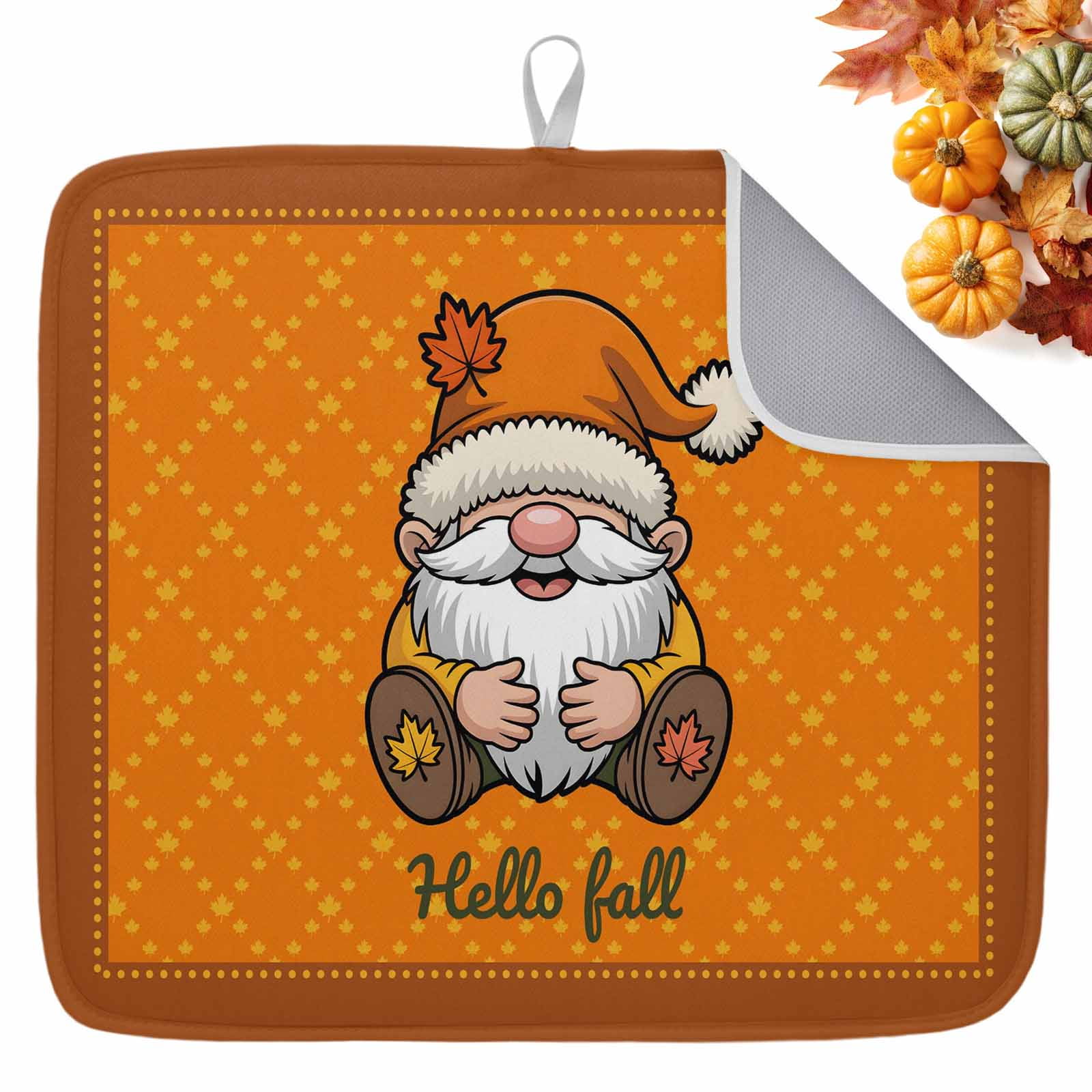 Fall Dish Drying Mat for Kitchen Counter Maple Leaves Gnome Drying Pad ...