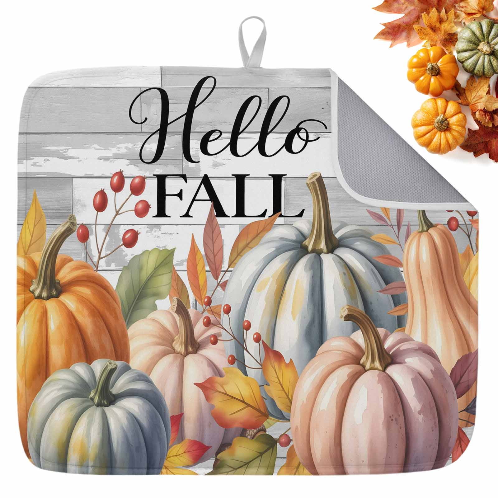 Fall Dish Drying Mat for Kitchen Counter Maple Leaves Pumpkin Drying ...
