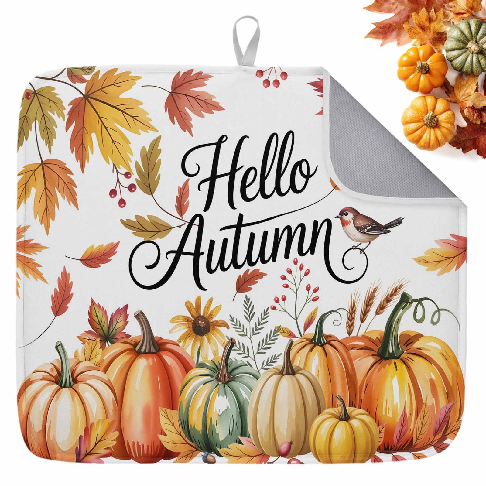 Fall Dish Drying Mat for Kitchen Counter Maple Leaves Pumpkin Drying ...
