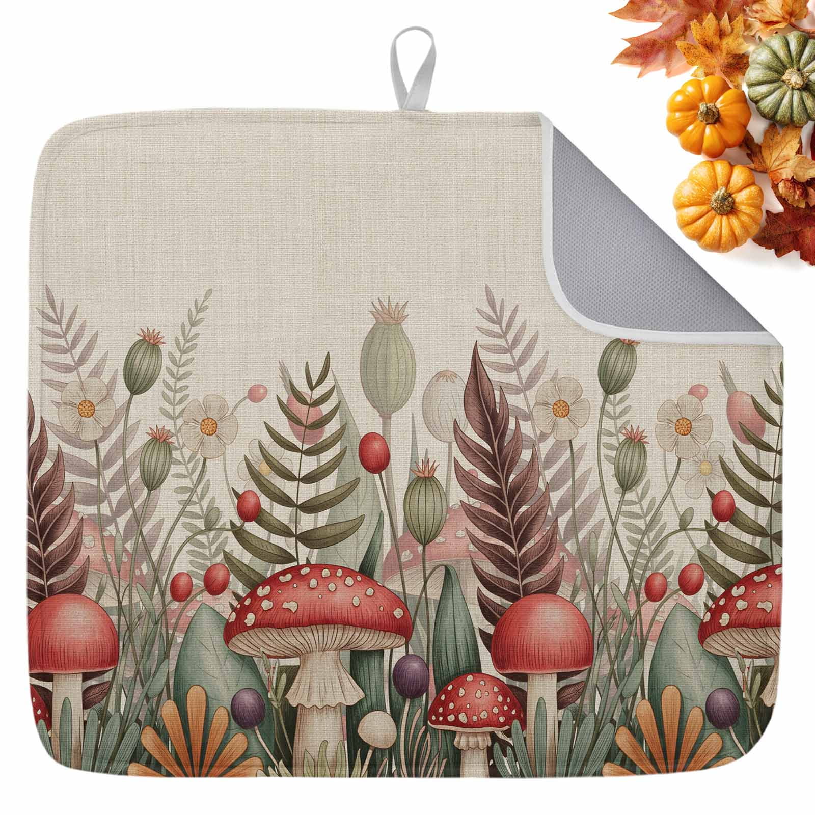Fall Dish Drying Mat for Kitchen Counter Mushroom Drying Pad Absorbent ...