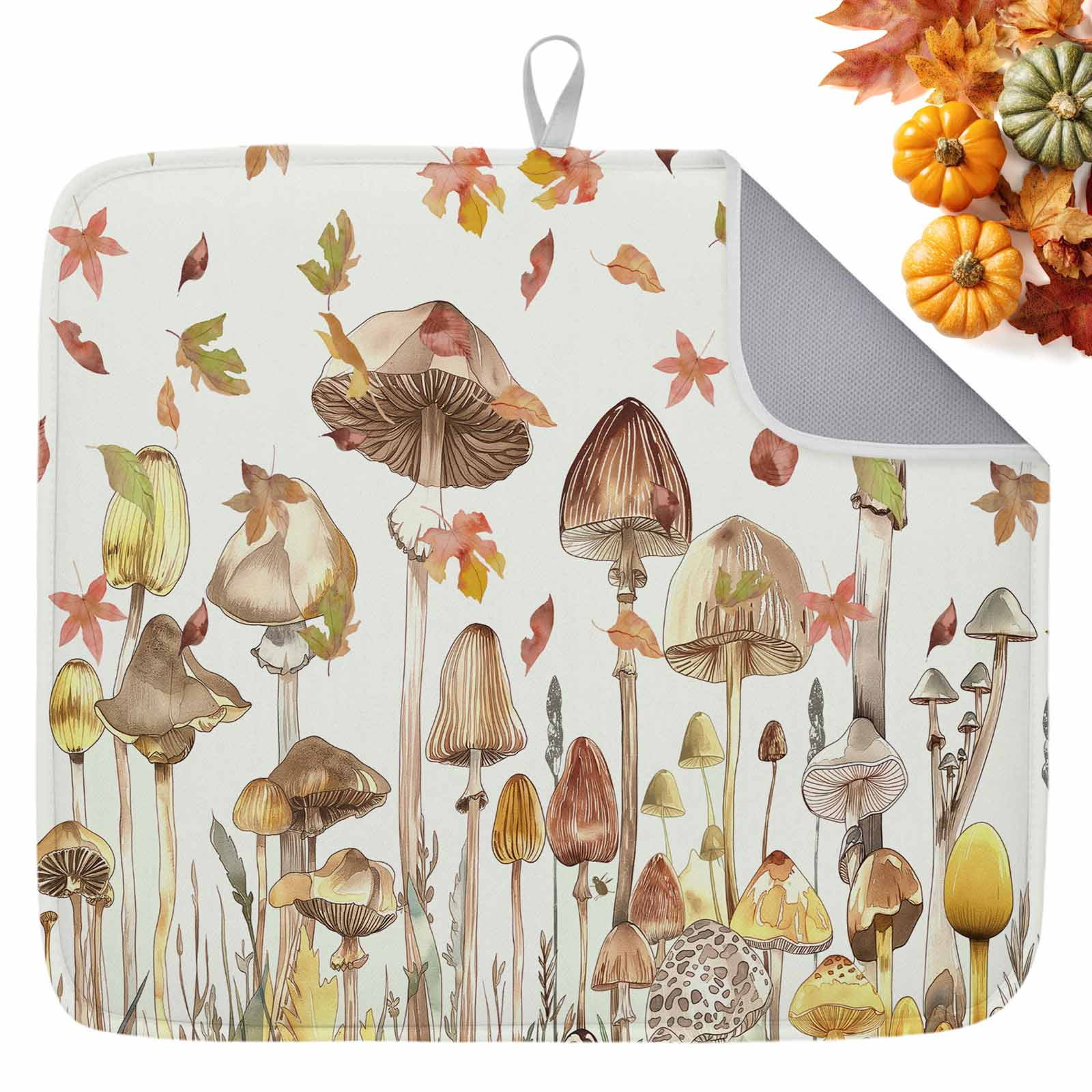 Fall Dish Drying Mat for Kitchen Counter Mushroom Maple Leaf Drying Pad ...