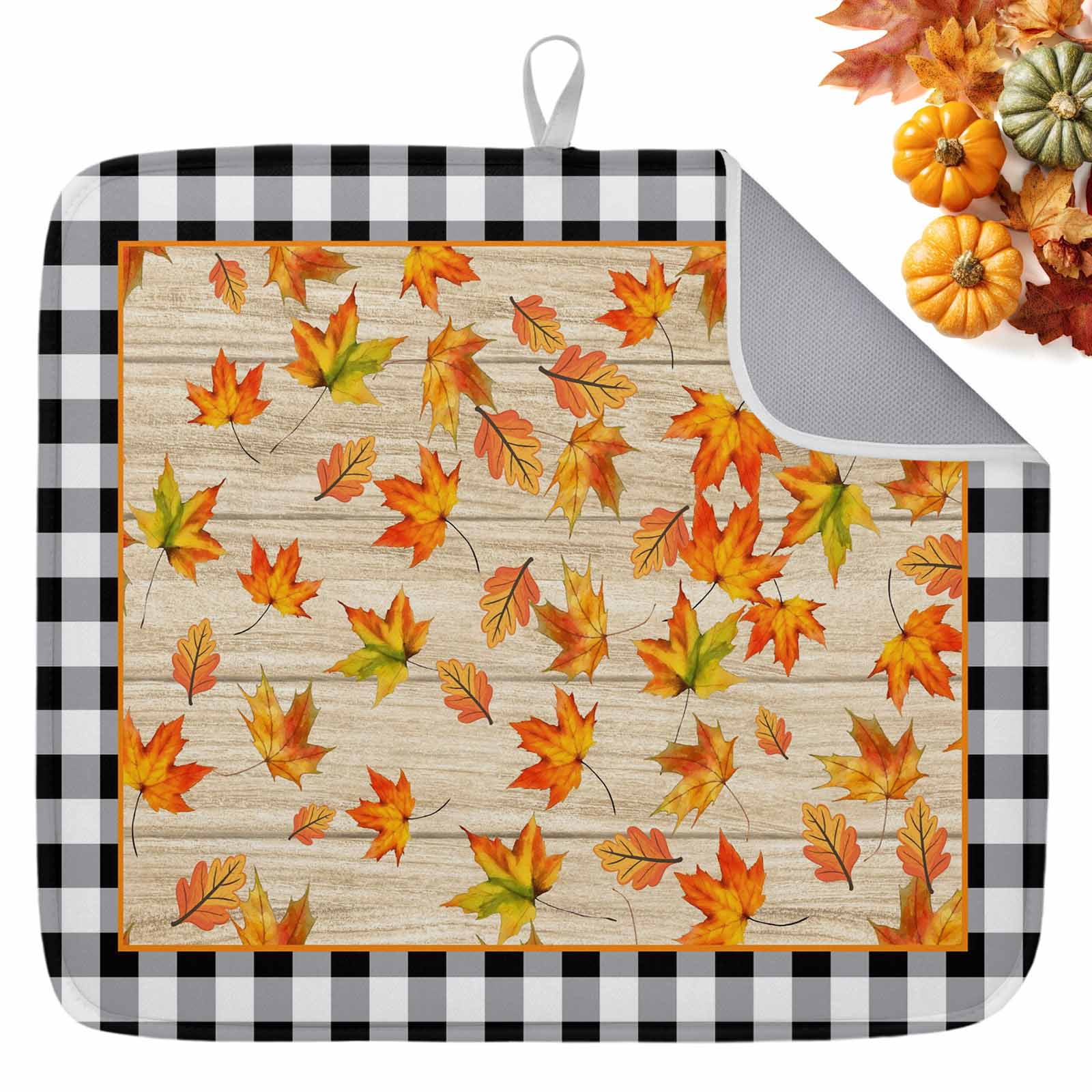 Fall Dish Drying Mat for Kitchen Counter Orange Maple Leaf Drying Pad ...