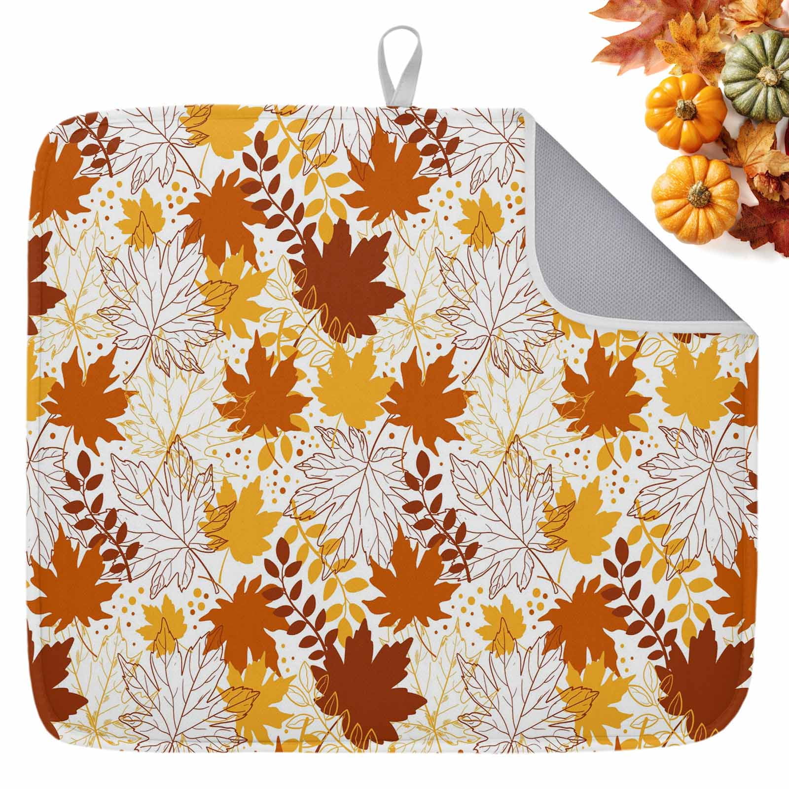 Fall Dish Drying Mat for Kitchen Counter Orange Maple Leaf Drying Pad ...