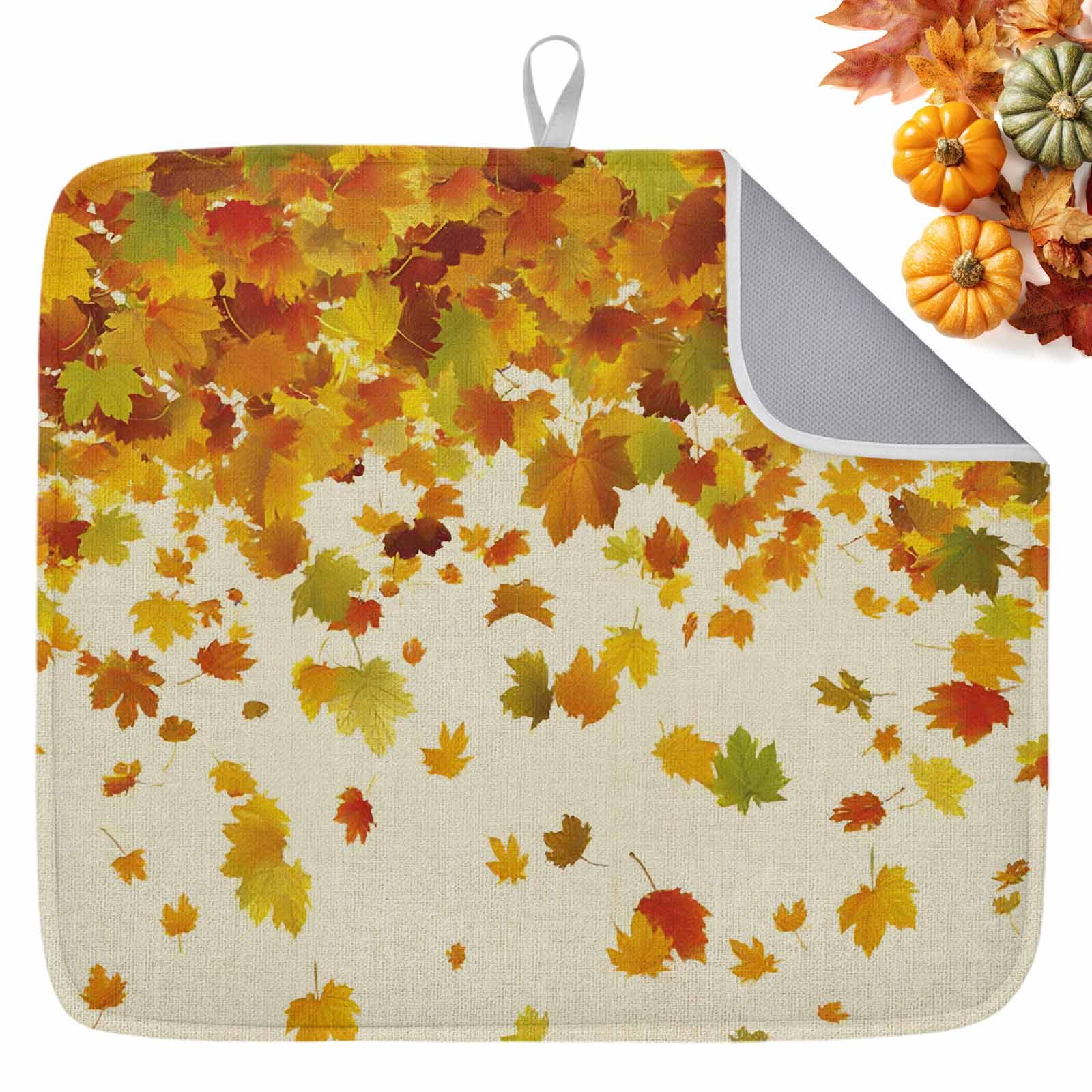 Fall Dish Drying Mat for Kitchen Counter Orange Maple Leaves Drying Pad ...