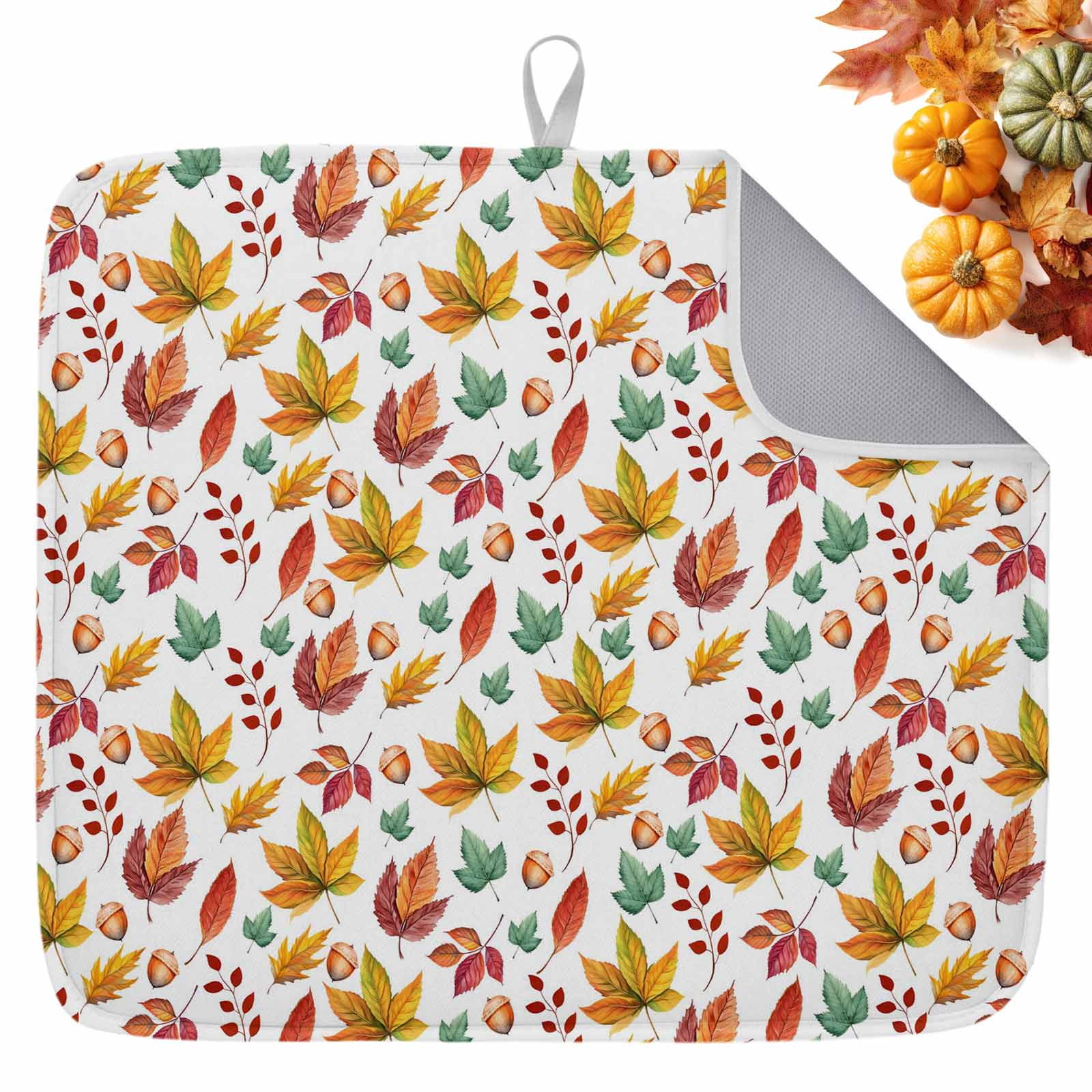 Fall Dish Drying Mat for Kitchen Counter Orange Maple Leaves Drying Pad ...