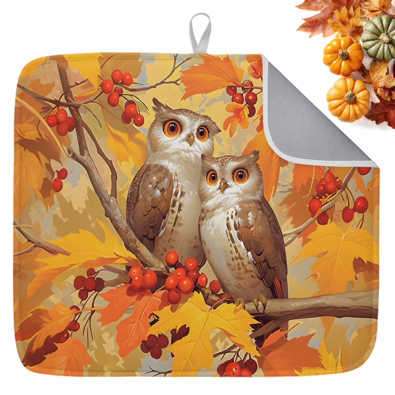 Fall Dish Drying Mat for Kitchen Counter Owls Standard in the Branch ...