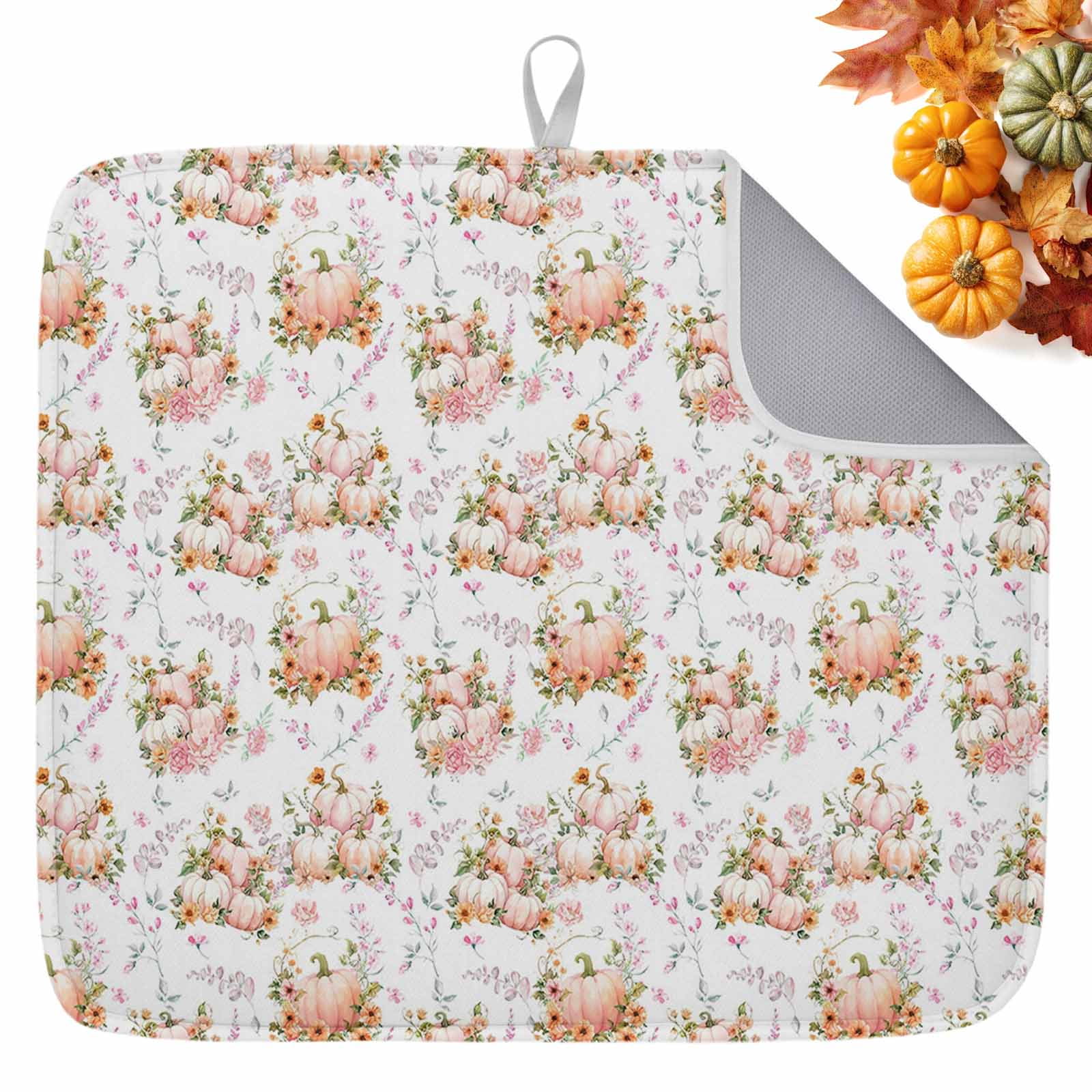 Fall Dish Drying Mat for Kitchen Counter Pink Pumpkin Drying Pad ...