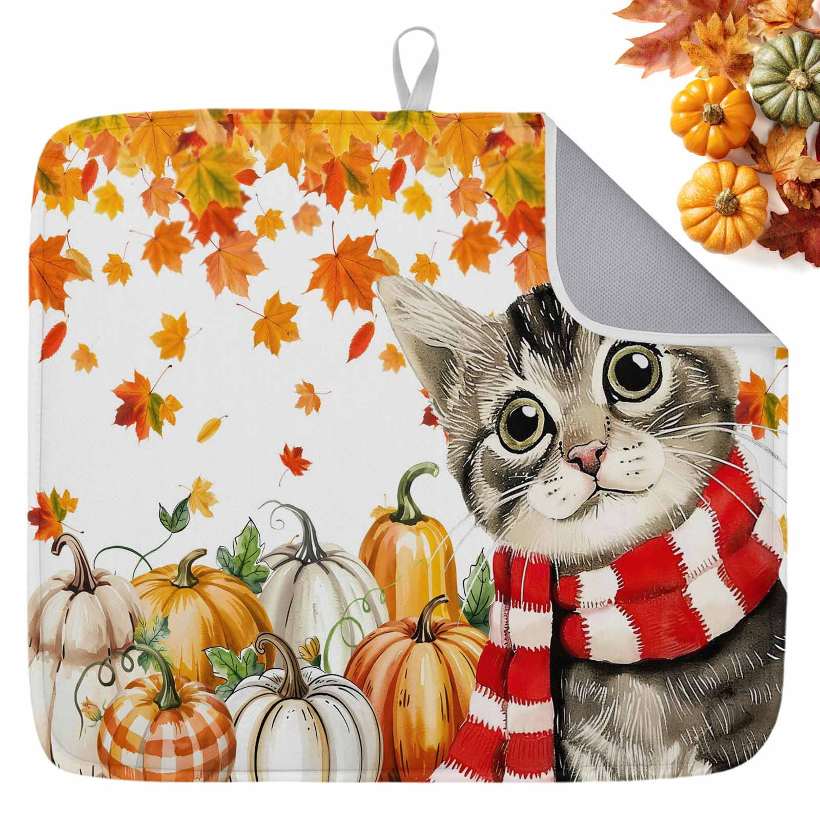 Fall Dish Drying Mat for Kitchen Counter Pumpkin Cat Drying Pad ...