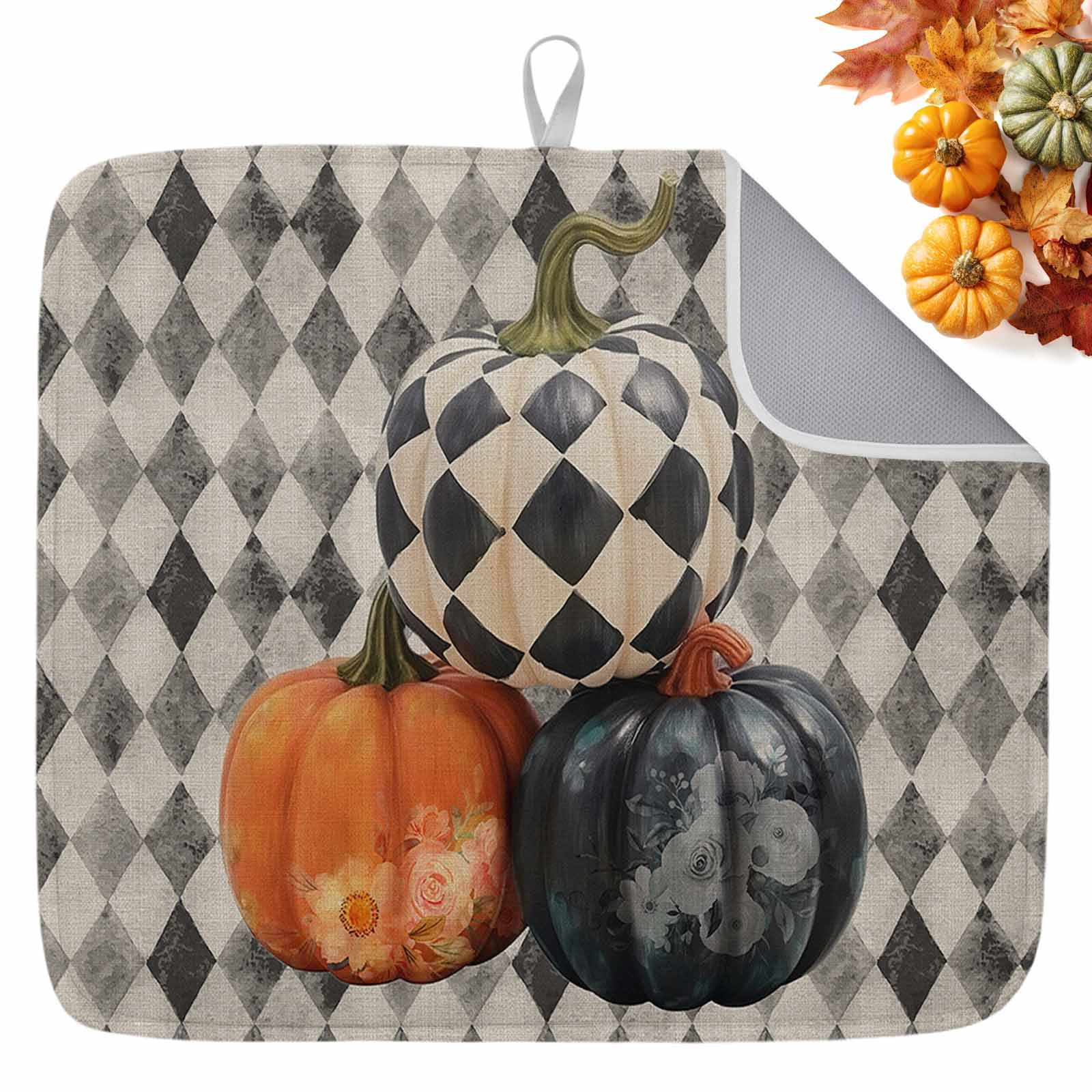 Fall Dish Drying Mat for Kitchen Counter Pumpkin Drying Pad Absorbent ...