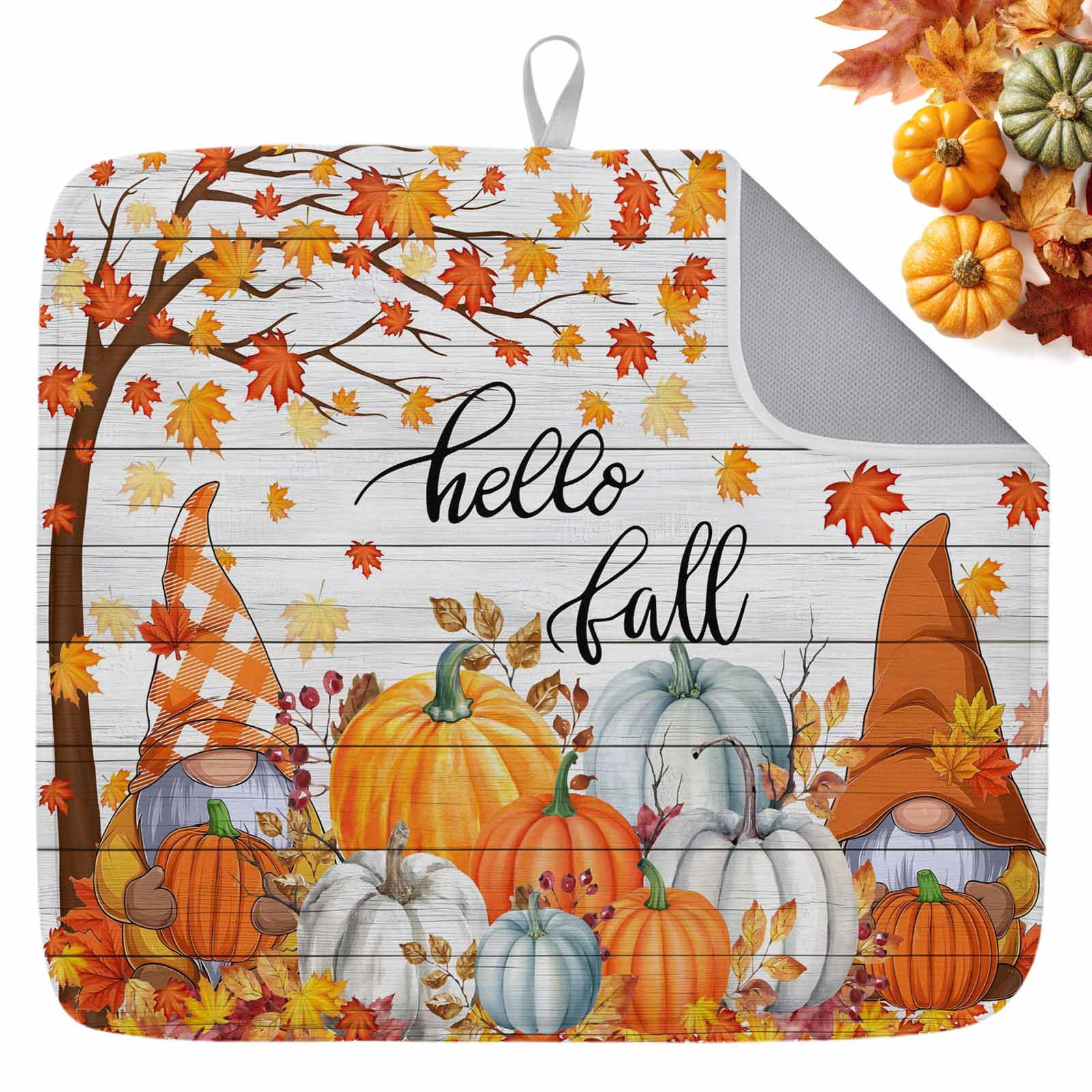 Fall Dish Drying Mat for Kitchen Counter Pumpkin Gnome Drying Pad ...