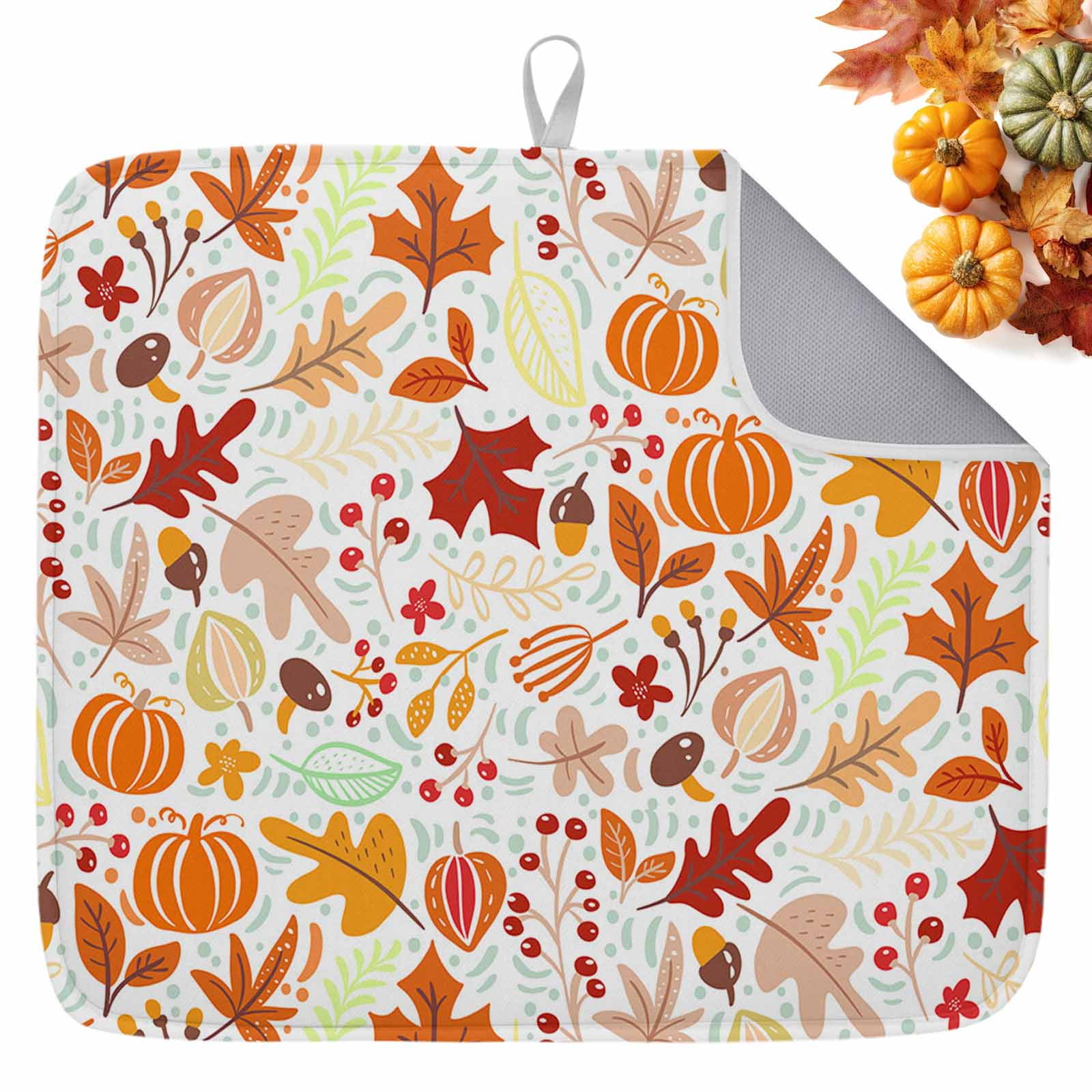 Fall Dish Drying Mat for Kitchen Counter Pumpkin Maple Leaf Drying Pad ...