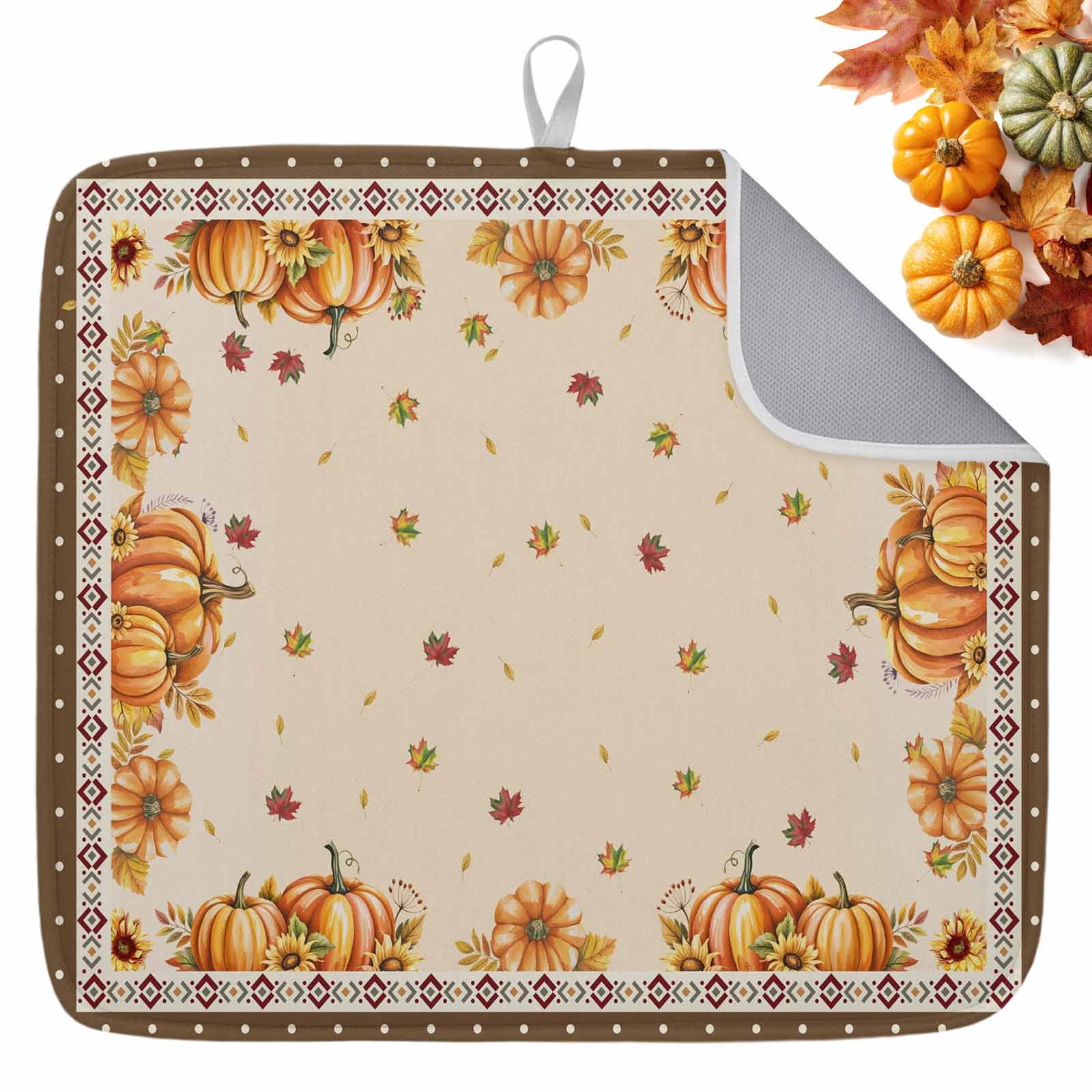 Fall Dish Drying Mat for Kitchen Counter Pumpkin Maple Leaf Drying Pad ...