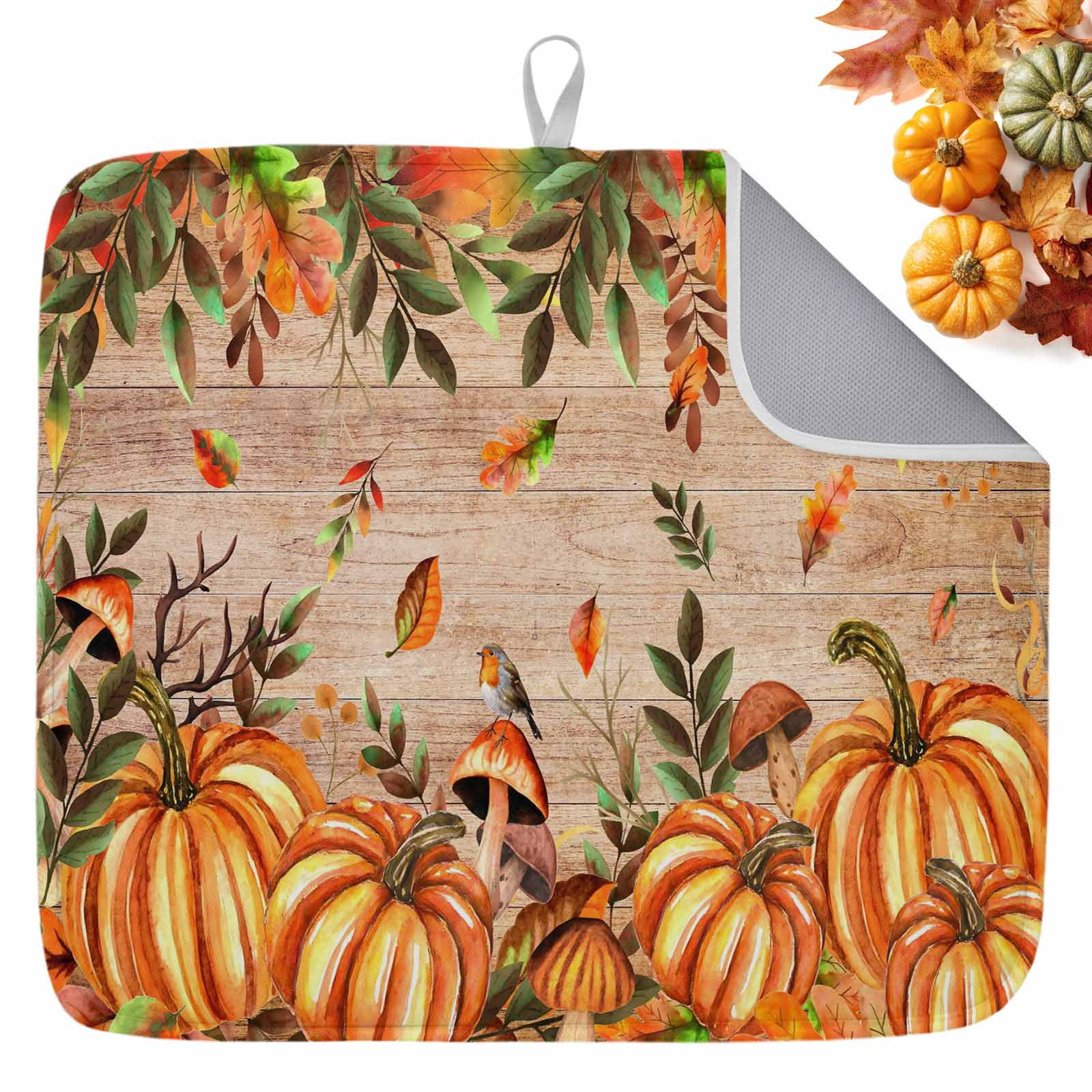 Fall Dish Drying Mat for Kitchen Counter Pumpkin Mushroom Drying Pad ...