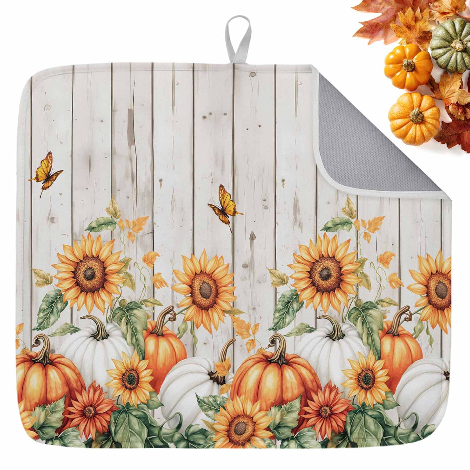 Fall Dish Drying Mat for Kitchen Counter Pumpkin Sunflower Drying Pad ...