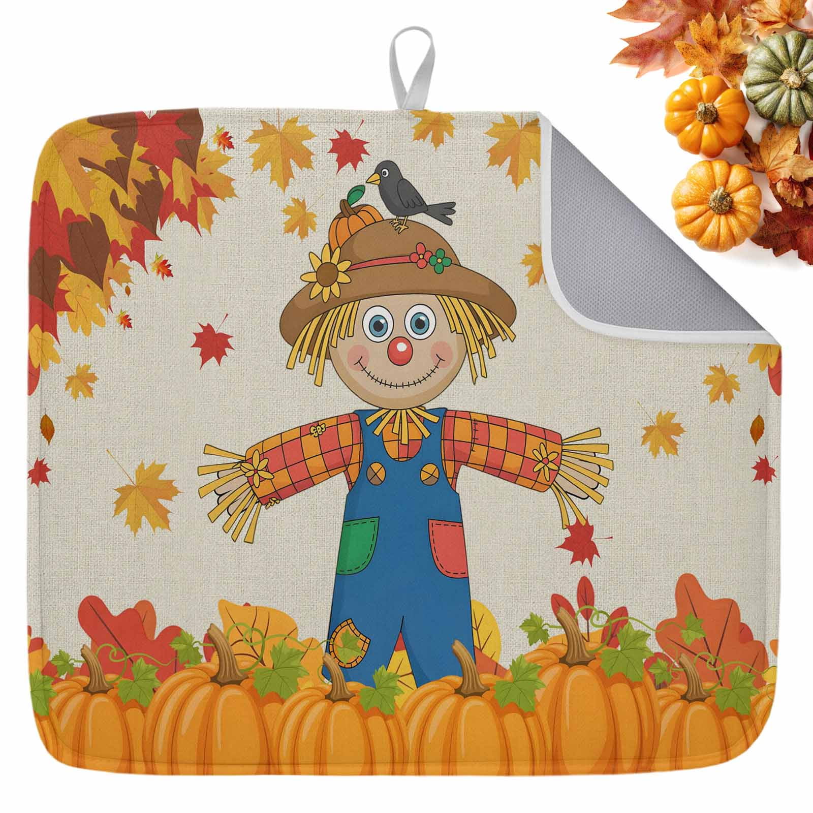 Fall Dish Drying Mat for Kitchen Counter Scarecrows Crow Drying Pad ...