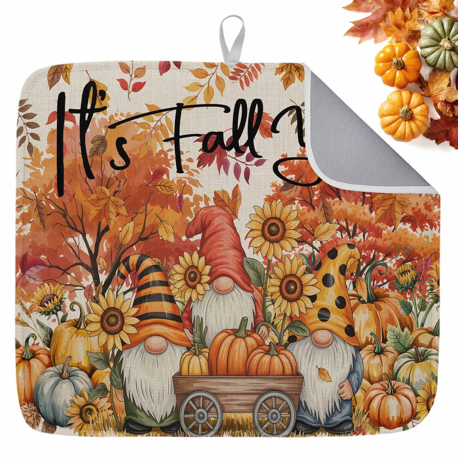 Fall Dish Drying Mat for Kitchen Counter Sunflower Pumpkin Gnome Drying ...
