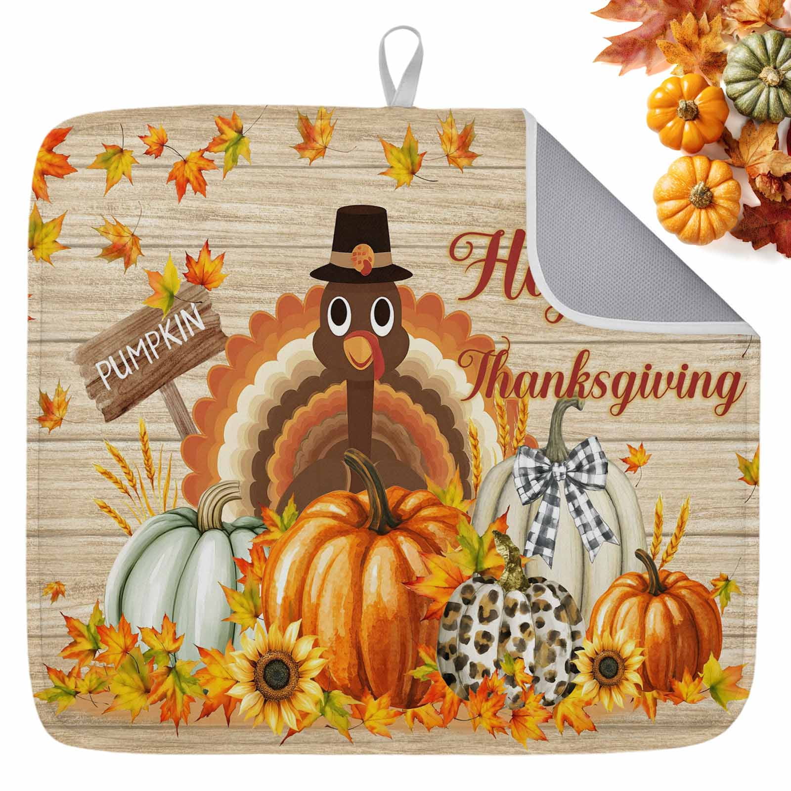 Fall Dish Drying Mat for Kitchen Counter Turkey Pumpkin Drying Pad ...