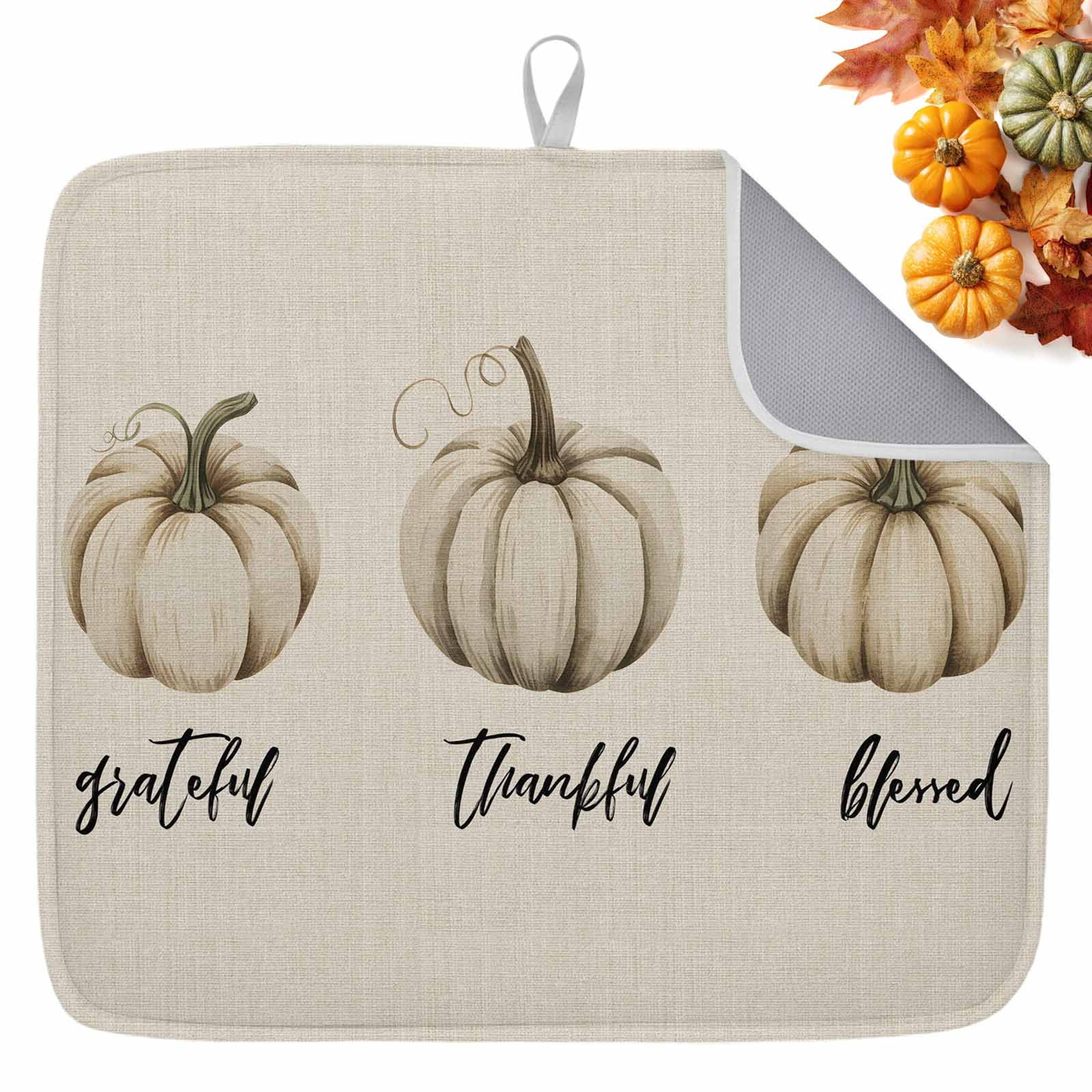 Fall Dish Drying Mat for Kitchen Counter White Pumpkin Drying Pad ...