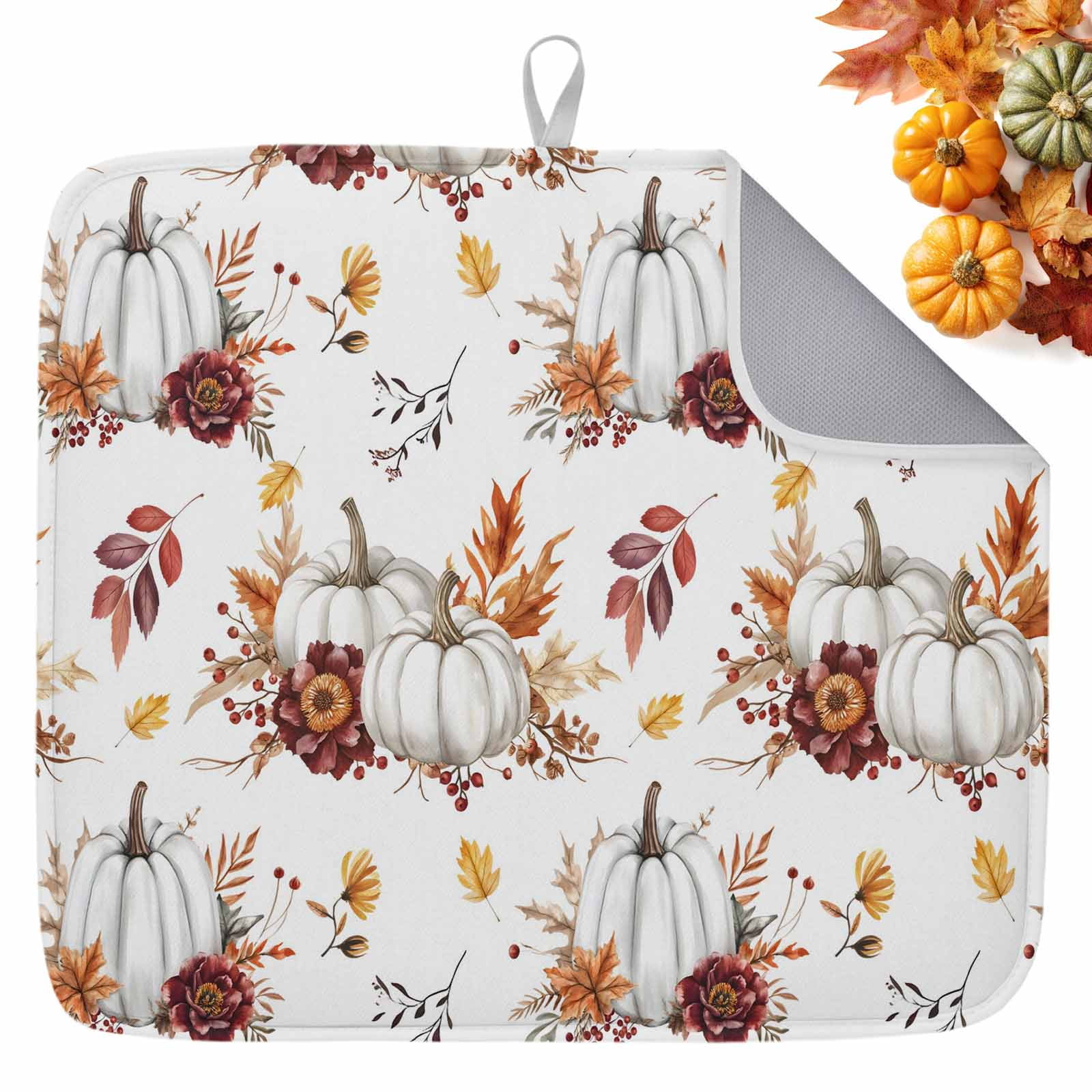 Fall Dish Drying Mat for Kitchen Counter White Pumpkin Drying Pad ...