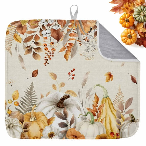 Fall Dish Drying Mat for Kitchen Counter White Pumpkin Drying Pad ...