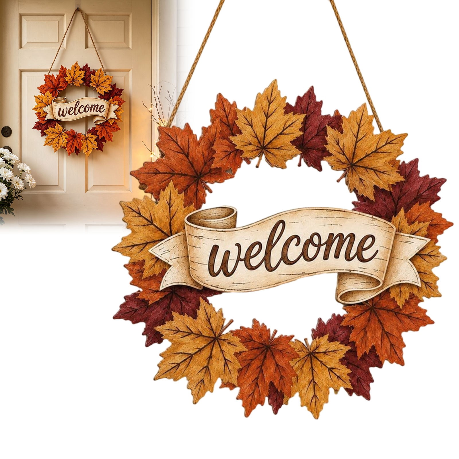 Fall Door Decor,Thanksgiving Fall Maple Leaves Welcome Door Sign ...