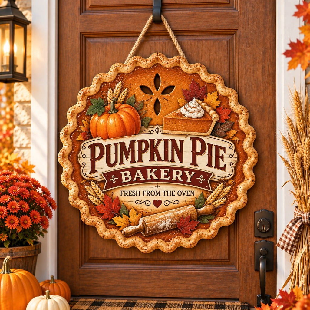 Fall Door Hanger Pumpkin Pie Bakery Front Porch Welcome for Autumn ...