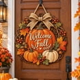 Fall Door Hanger, Welcome Pumpkin Grapevine Wreath with Leaves and ...
