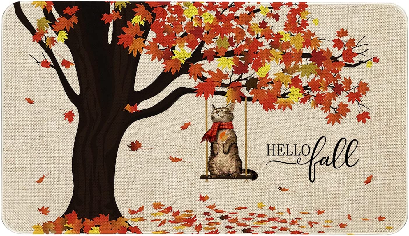 Fall Door Mat 30 X 17 Inch Hello Fall Cat Doormat Indoor Outdoor ...