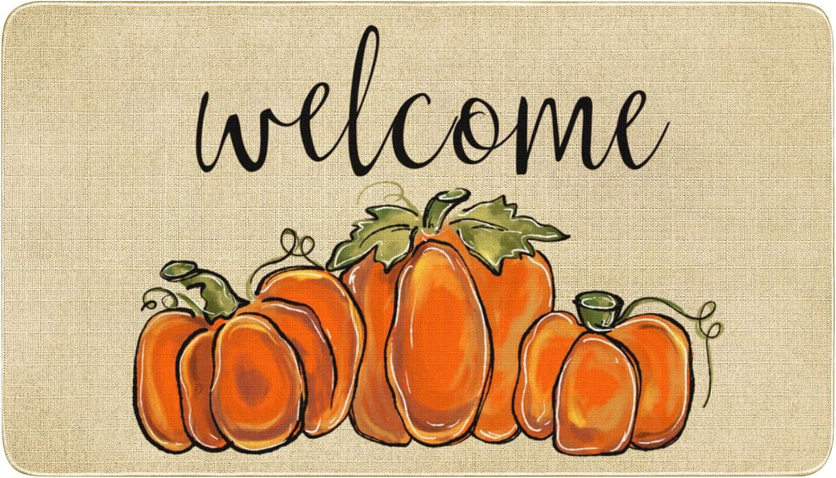 Fall Door Mat Outside,Pumpkin Welcome Mat for Front Door,Thanksgiving ...