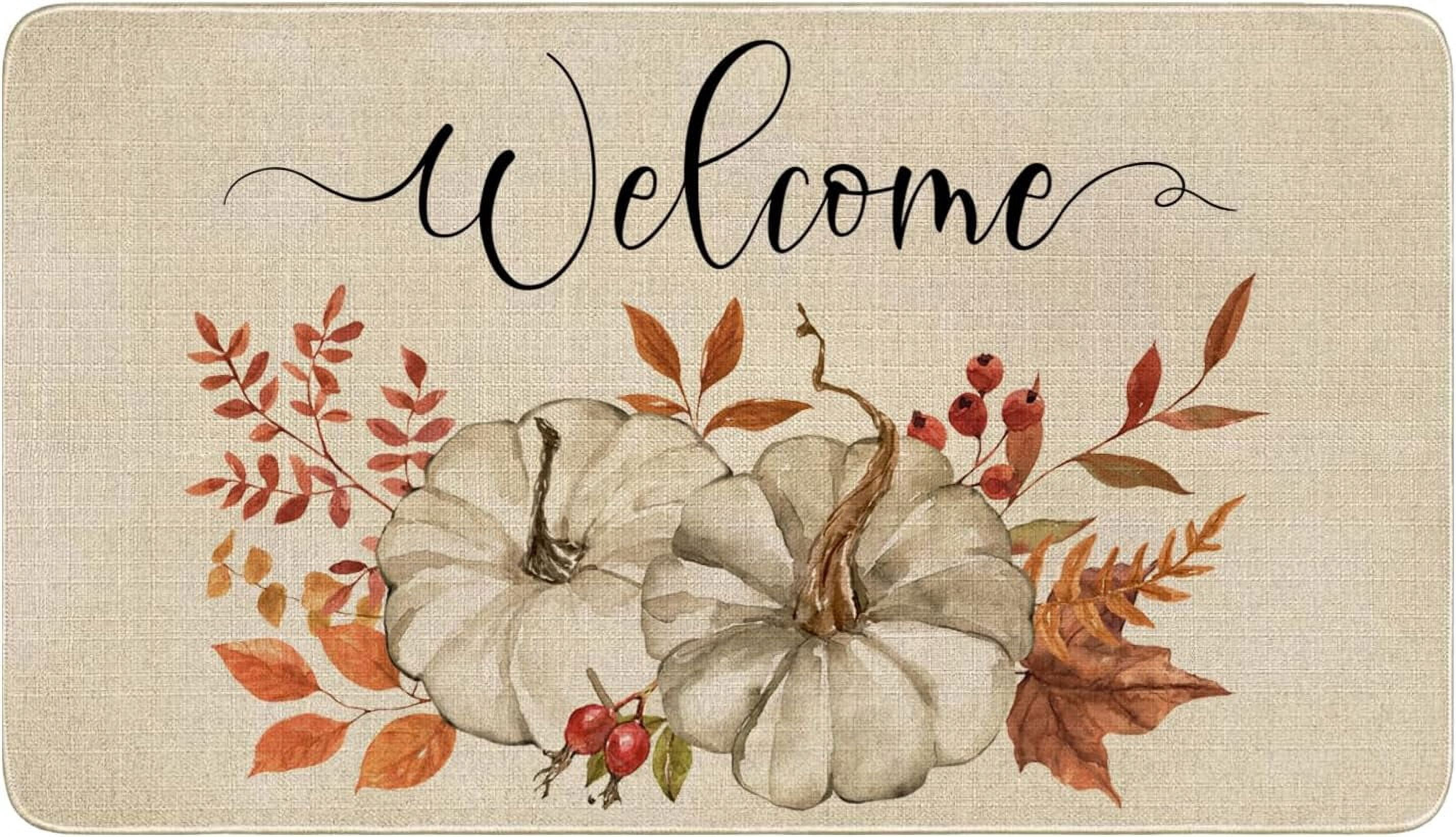 Fall Door Mat Outside,White Pumpkin Maple Leaf Welcome Mat for Front ...