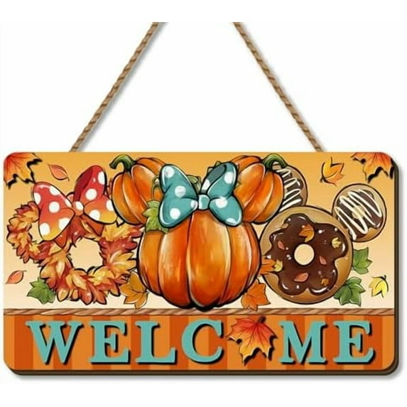 Fall Door Sign Autumn Front Wooden Wreath Hanging Thanksgiving Cartoon ...