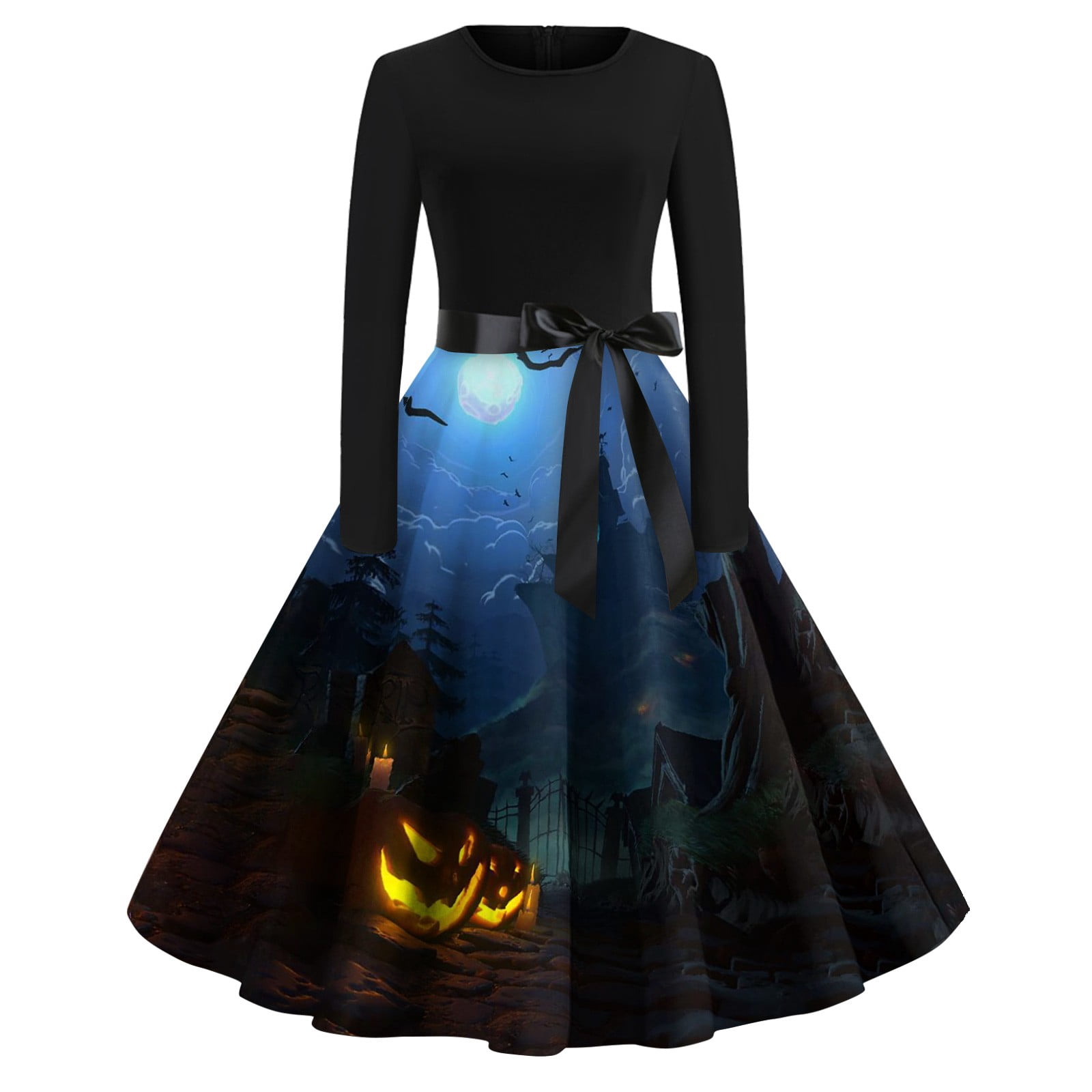 Fall Dress, Mediaeval Halloween Graphic Round Neck Long Sleeve Tunic ...