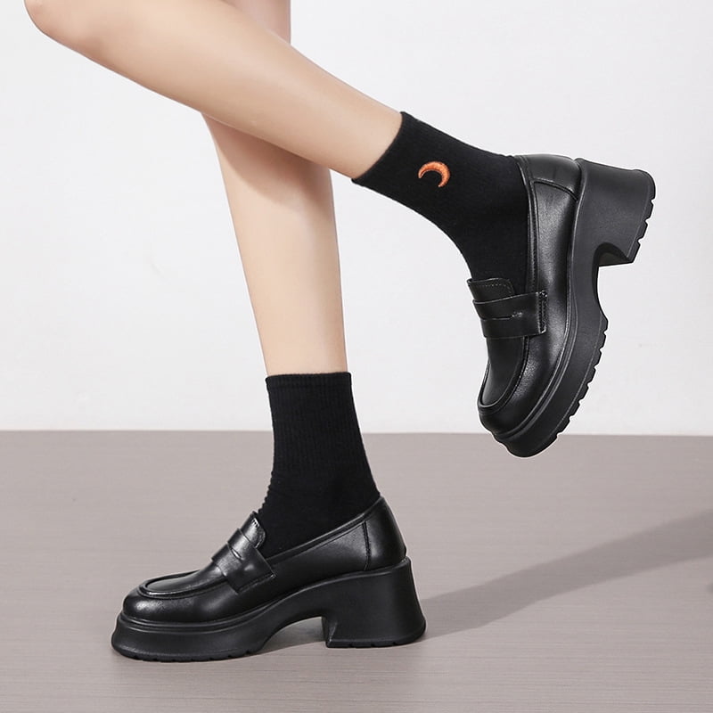 Fall Dress Shoes for Women, Platform Loafers with Block Heel ...