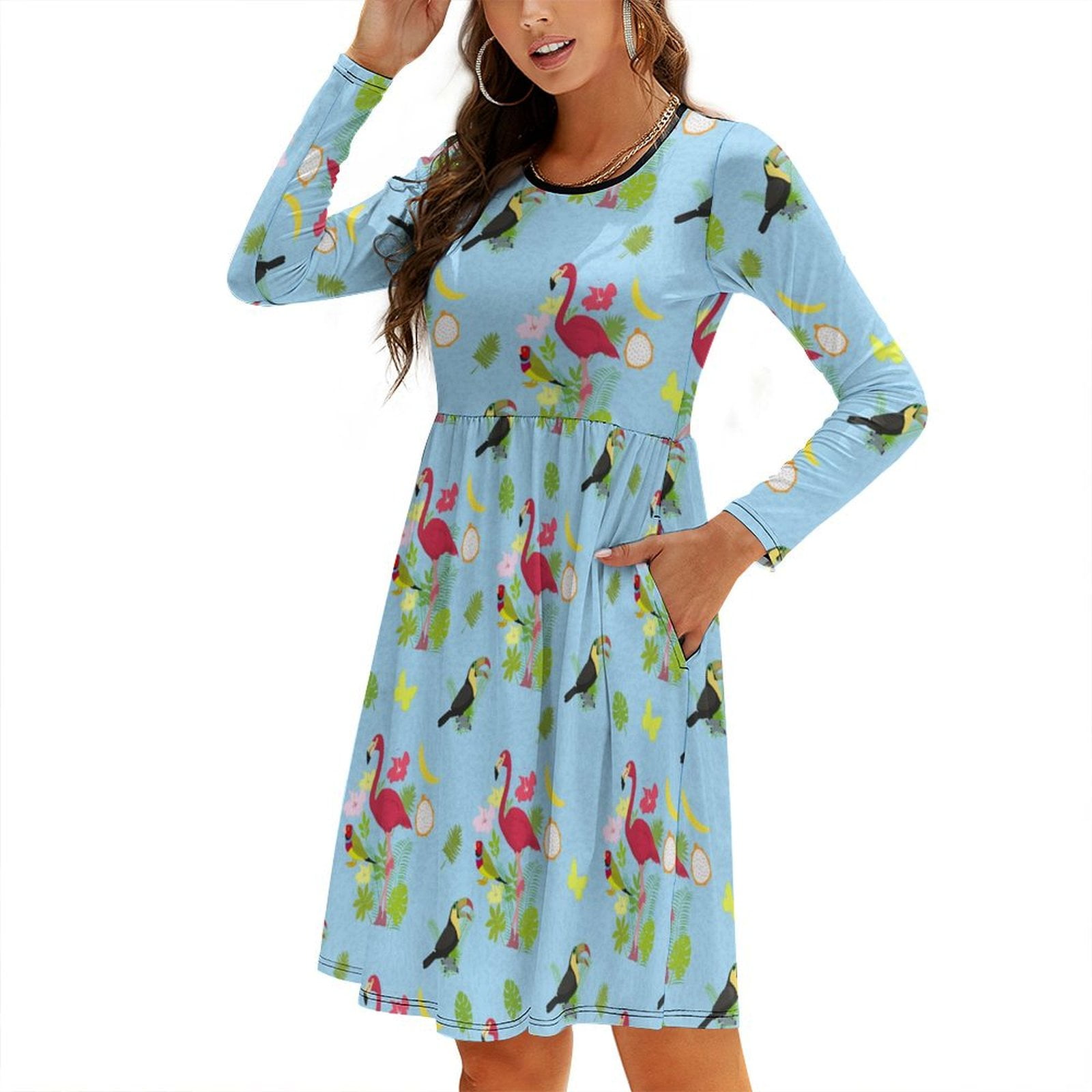 Fall Dresses for Women 2024, Flamingos And Tropical Plants Womens Fall ...
