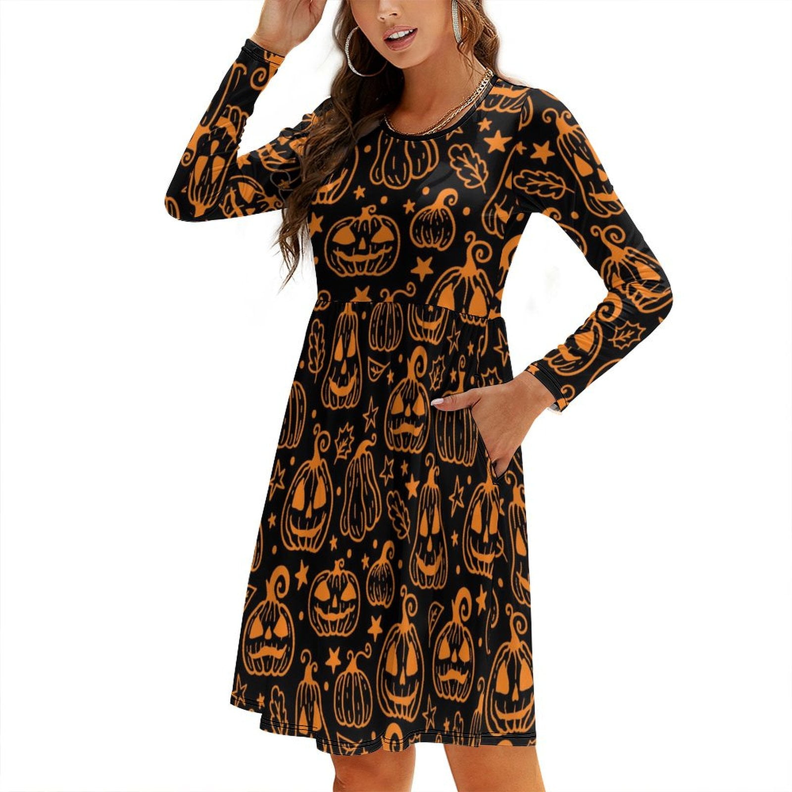 Fall Dresses for Women 2024, Halloween Pumpkin Design Womens Fall ...